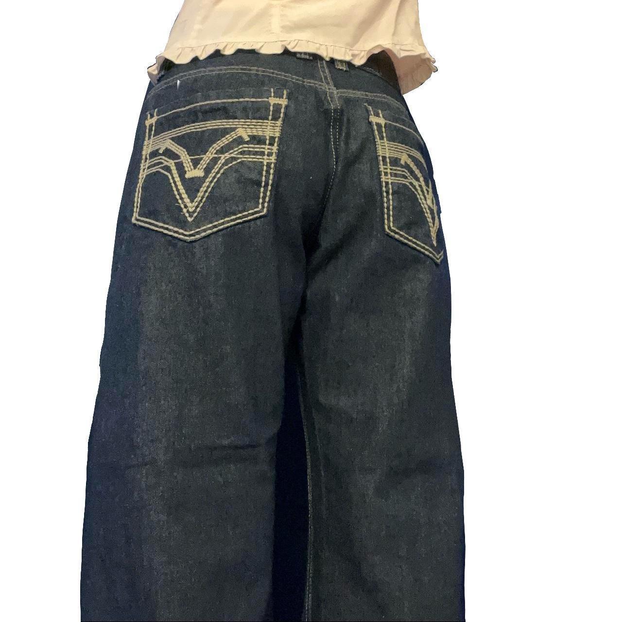 sick vintage 2000s baggy jeans with decorated... | Depop