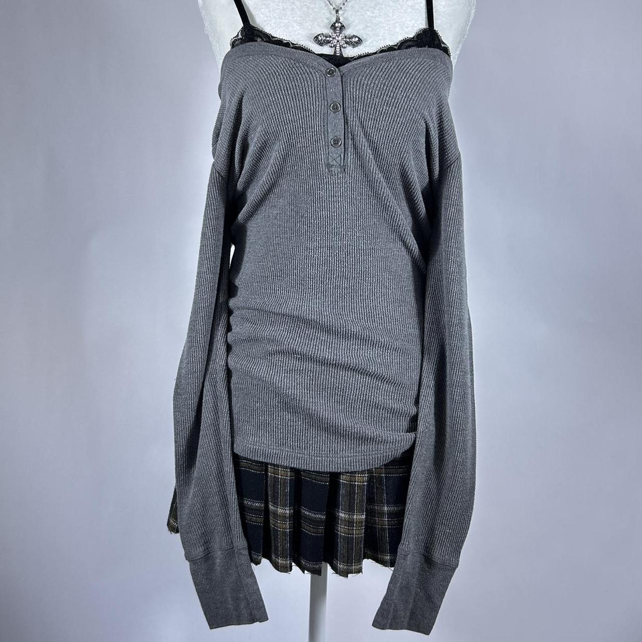 Off the shoulder grey Henley top Long sleeve... | Depop