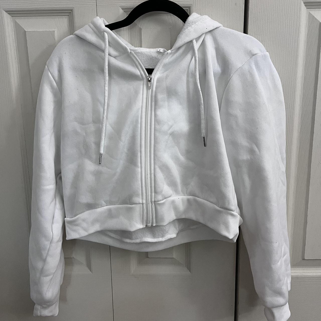 White cropped zip up jacket. - Depop