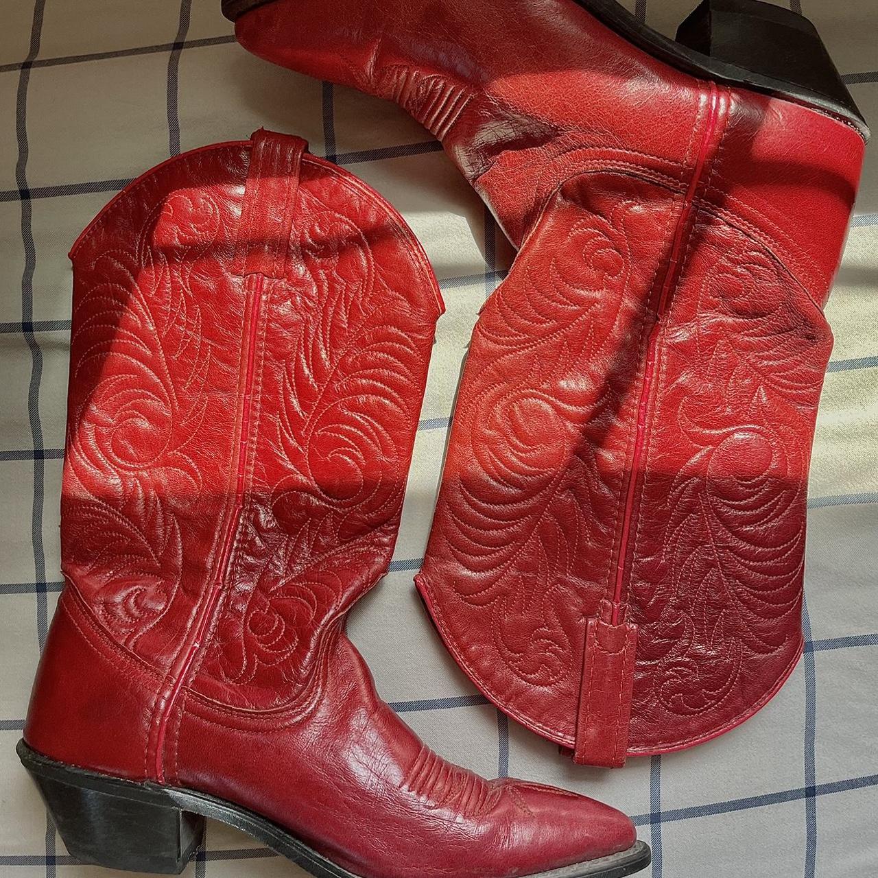 Red Leather Cowboy Boots Excellent condition... - Depop