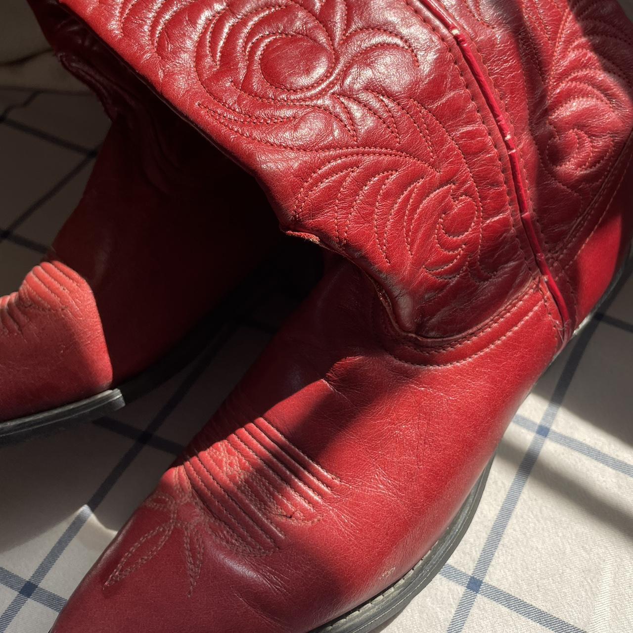 Red Leather Cowboy Boots Excellent condition... - Depop