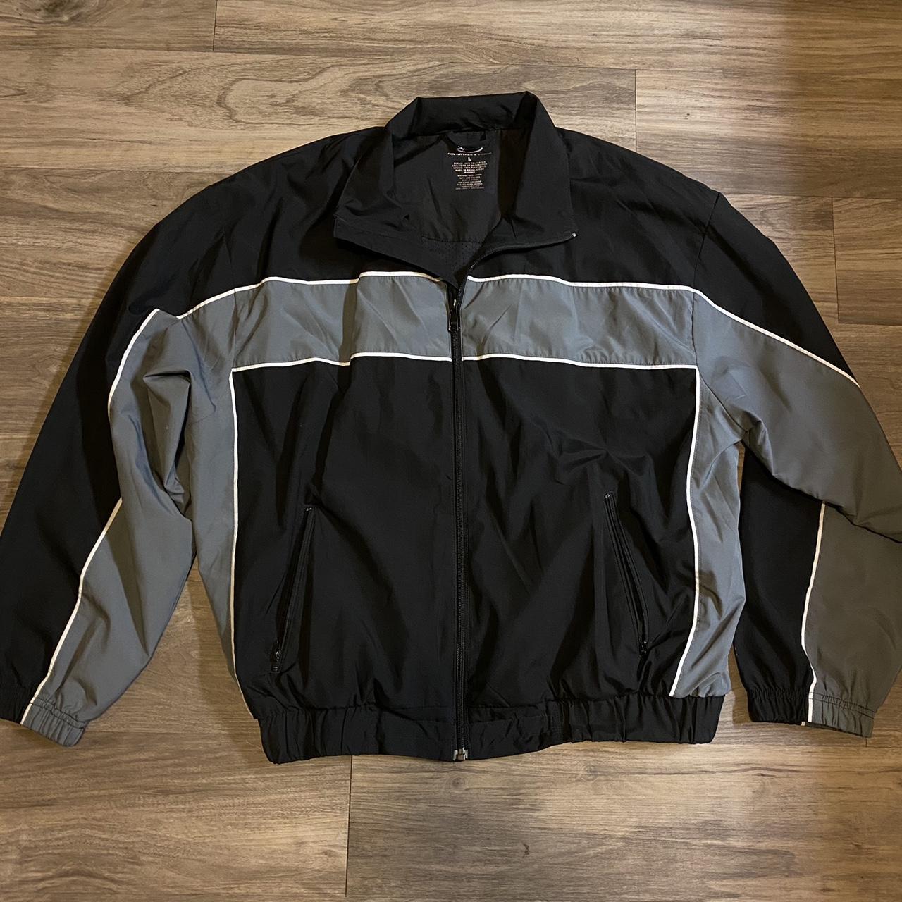 Large black and gray windbreaker - Depop