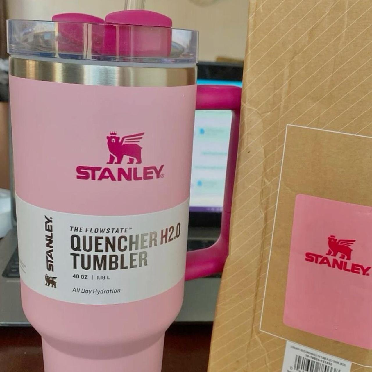 Stanley pink 40 oz water bottle with straw - Depop