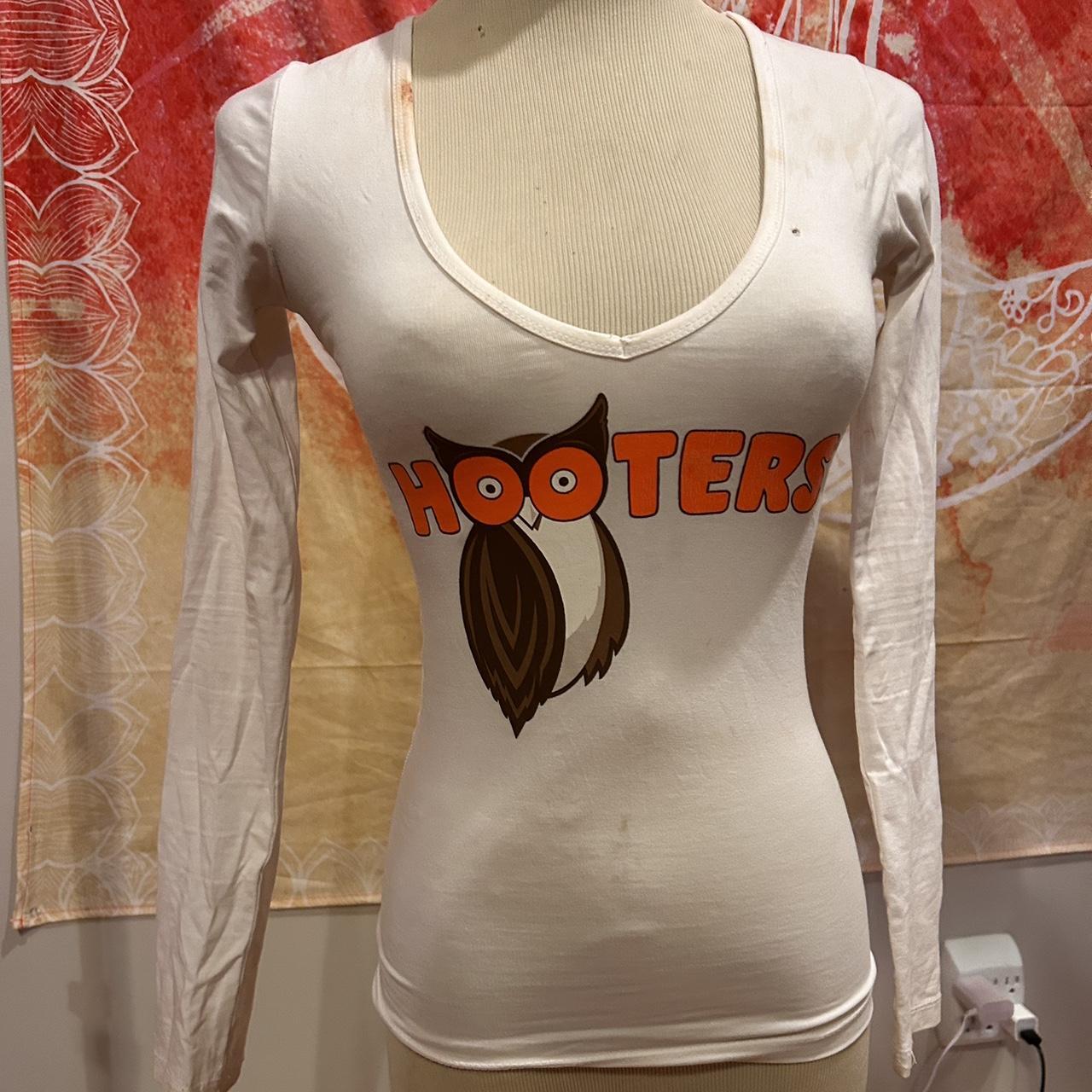 Xs hooters long sleeve with a few makeup stains near... - Depop