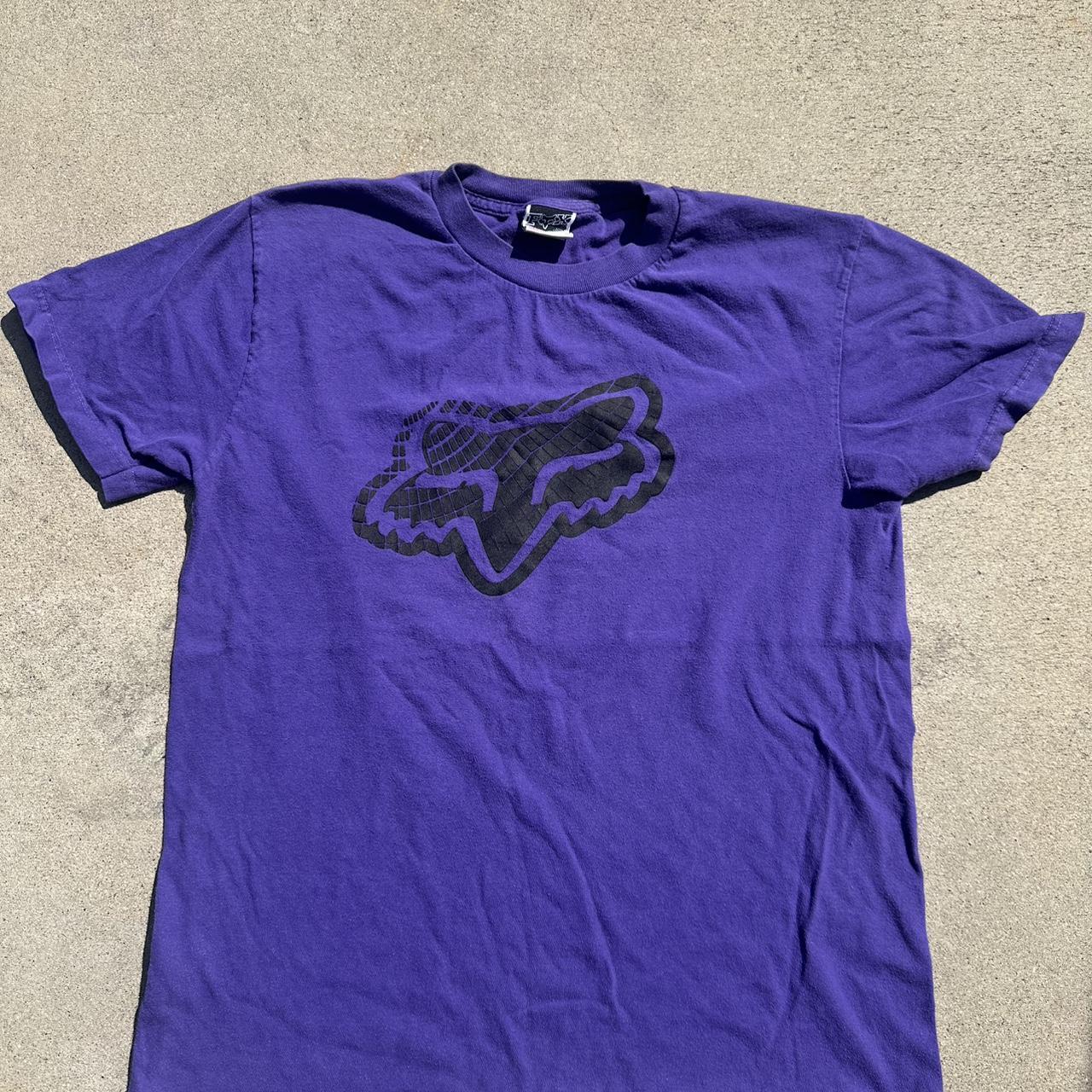 Fox Racing purple and black T-shirt #vintage #thrift... - Depop