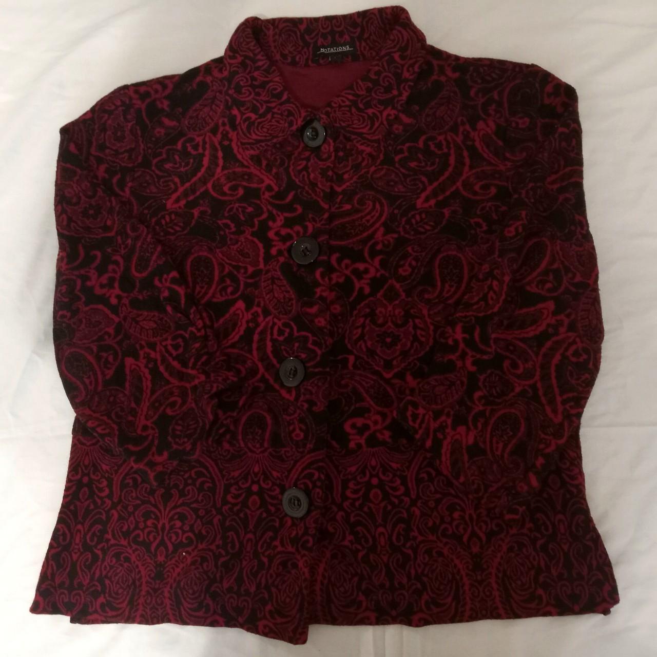 black and red gothic paisley floral pattern coat... - Depop