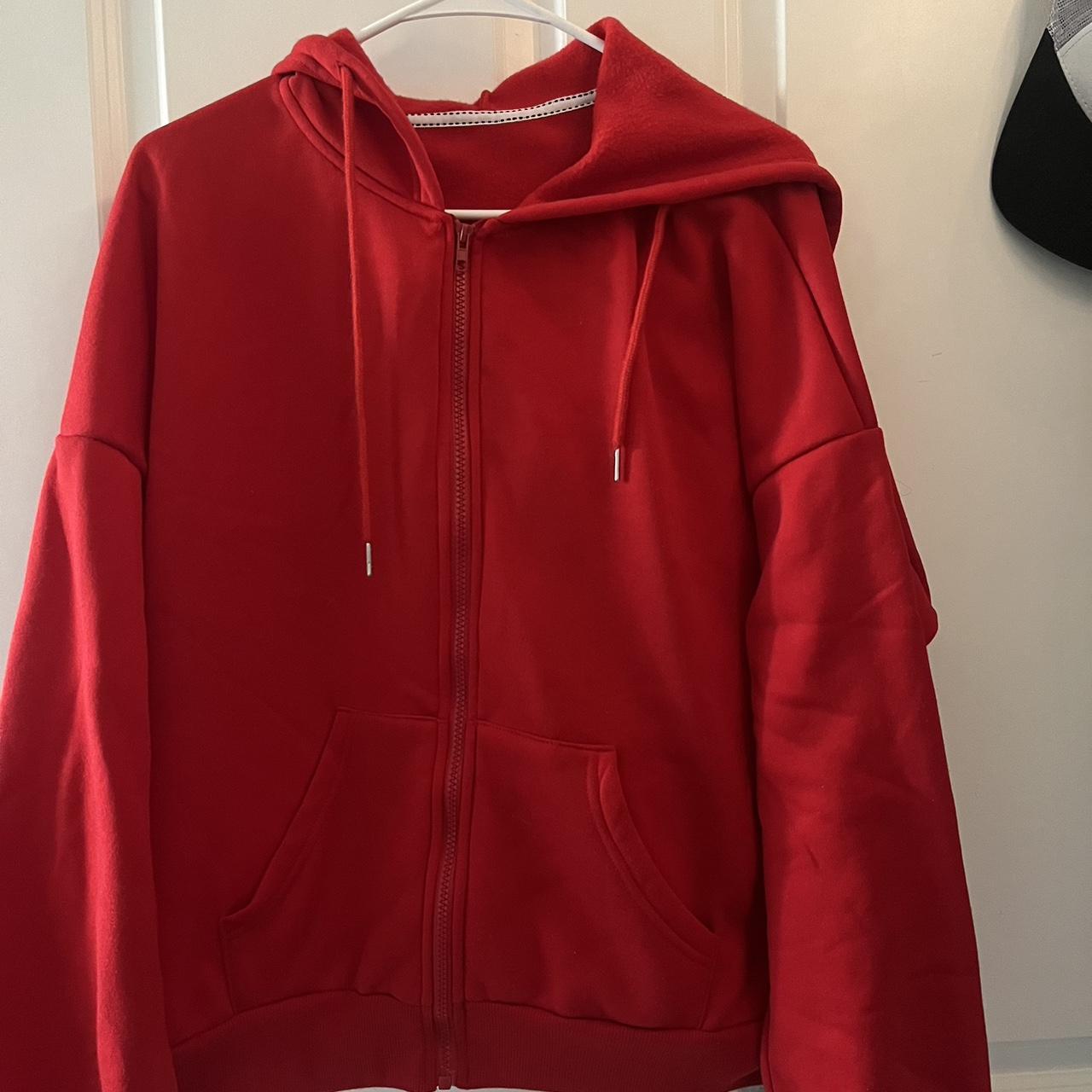 Shein red zip up! Oversized feel but not oversized... - Depop