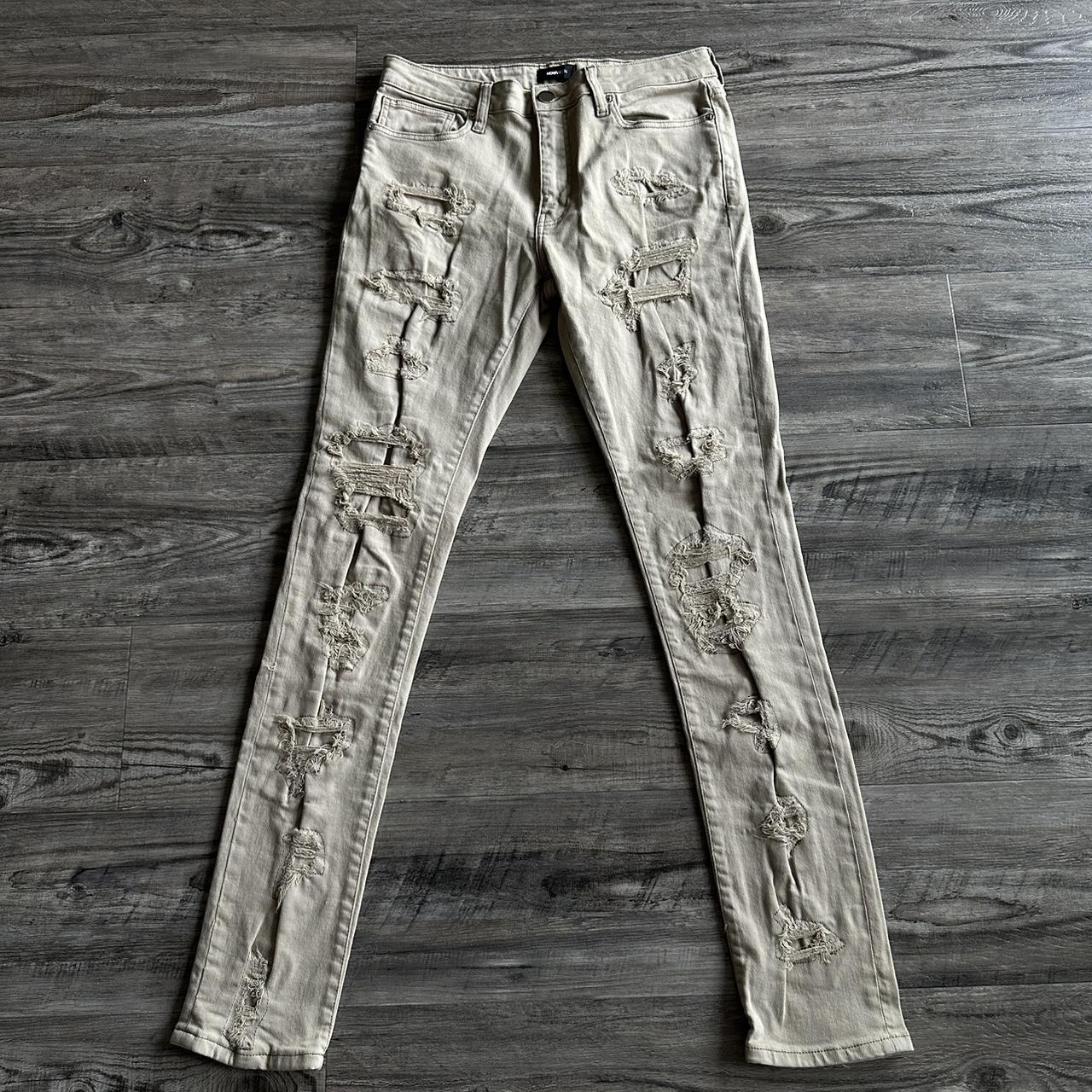 basic tan ripped jeans worn once - Depop