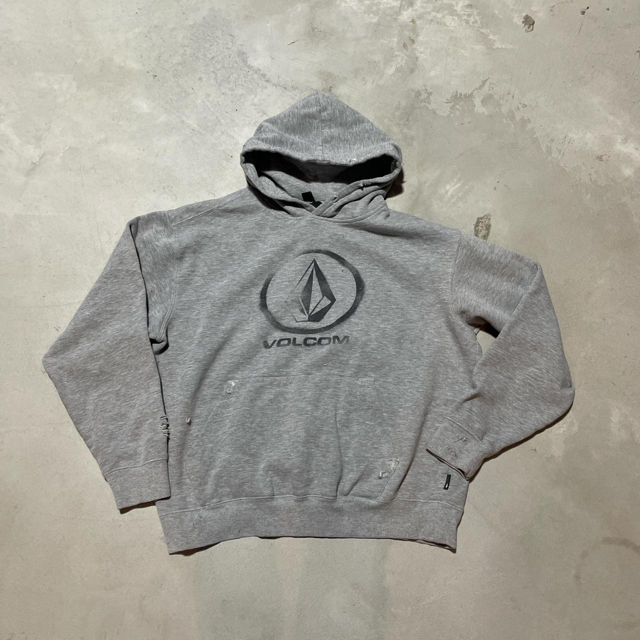 Grey volcom hoodie size L little distressed details - Depop