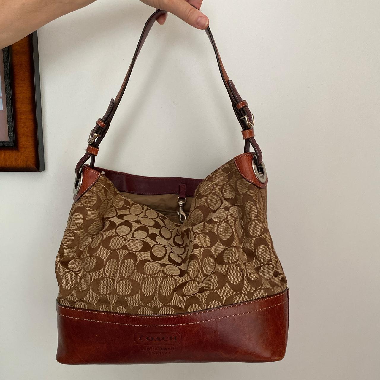 Coach Women's Burgundy and Tan Bag | Depop