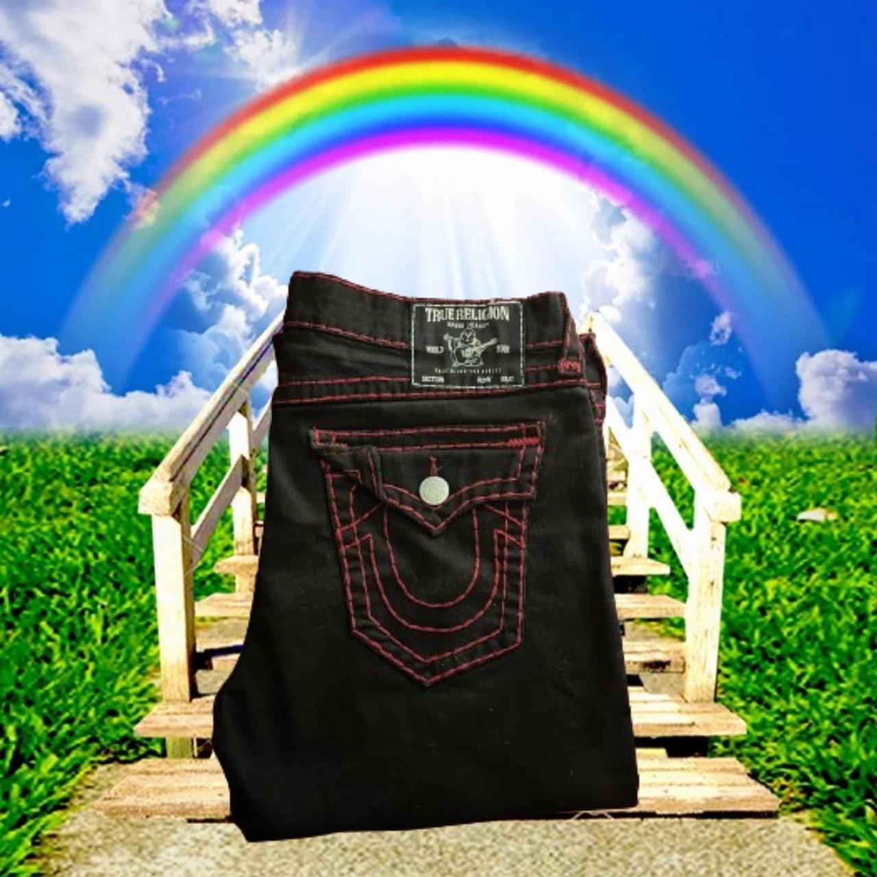 38x30 black ricky true religions with red... - Depop