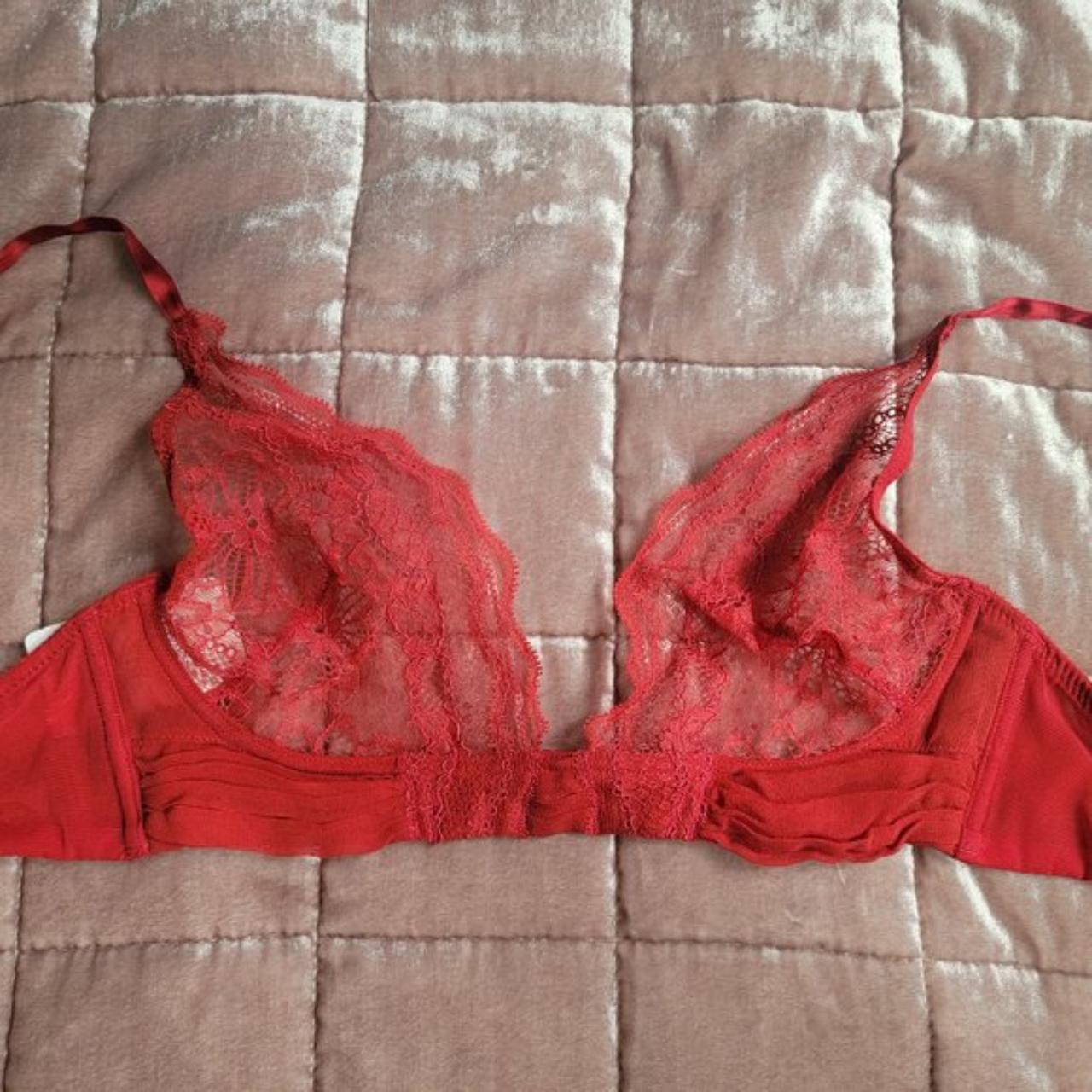 Heidi Klum Intimates Red Lace Bra. Sheer, unpadded,... - Depop