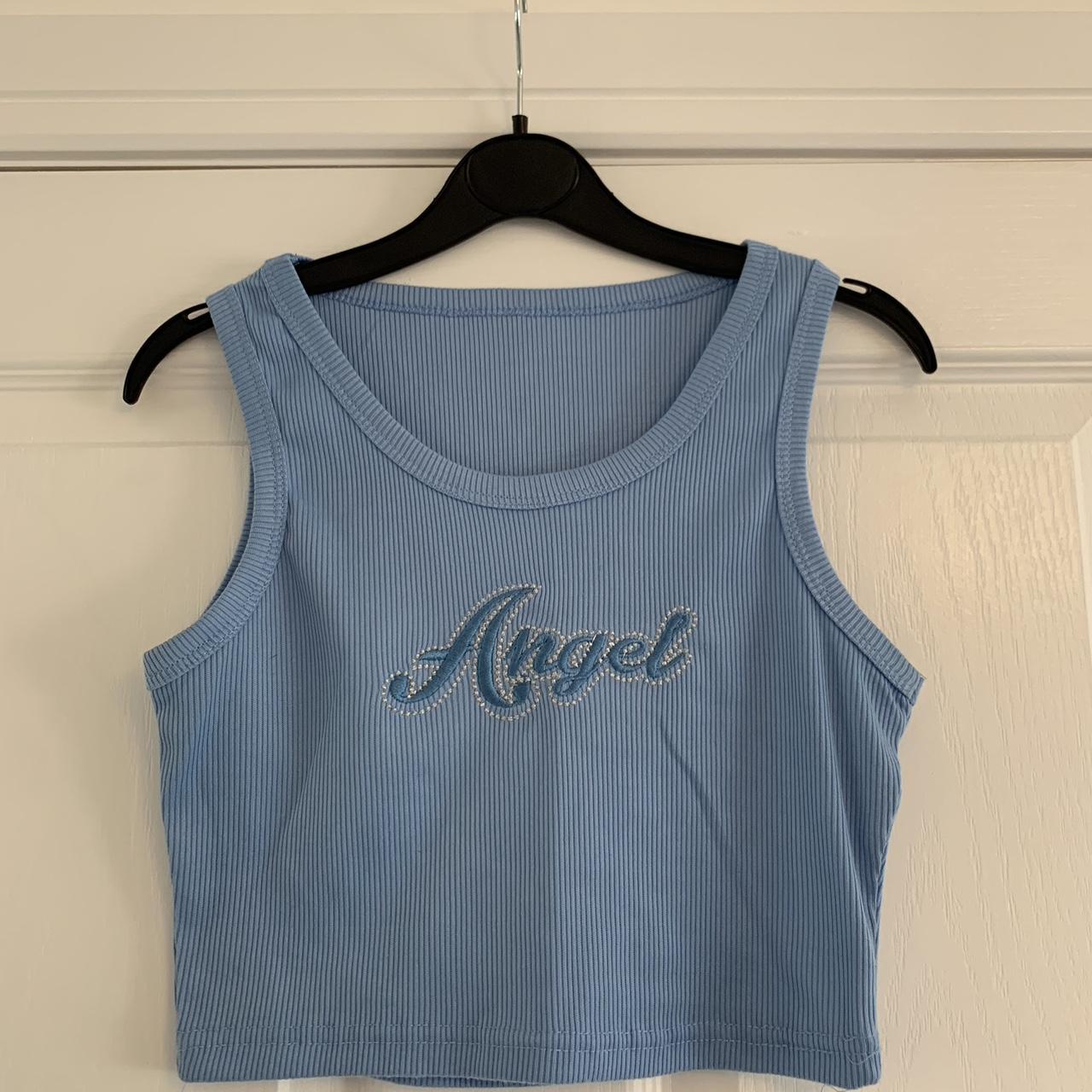 Baby Blue Angel Embroidery Tank Top/Vest Top with... - Depop