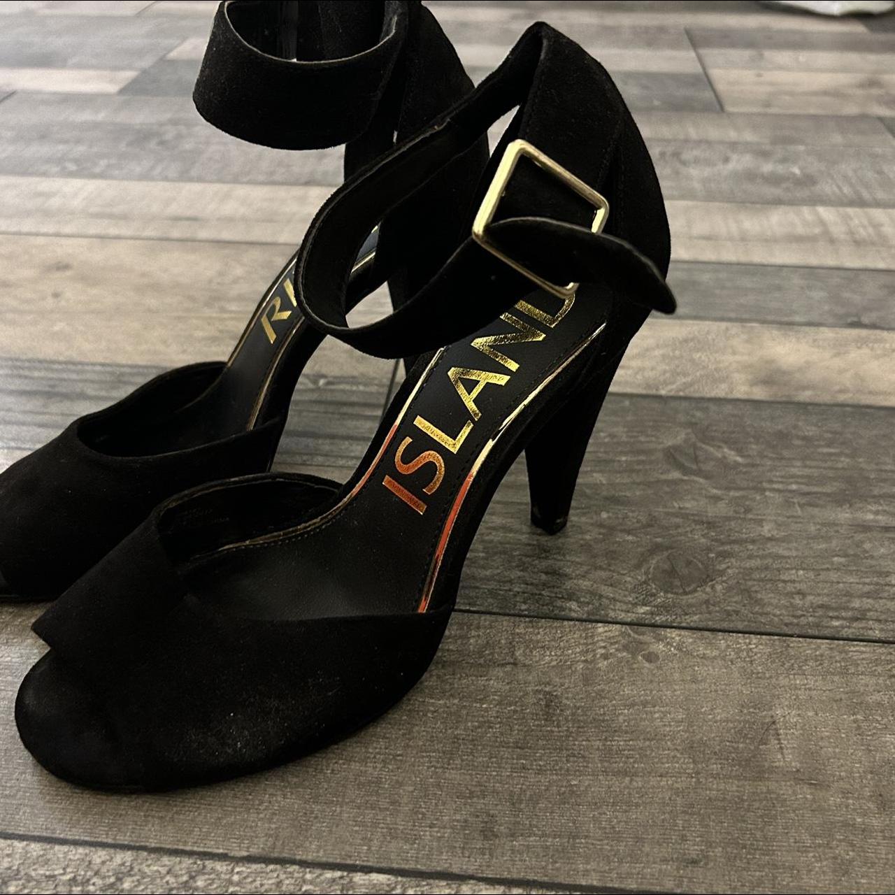 Black suede peep toe heels from river island... - Depop