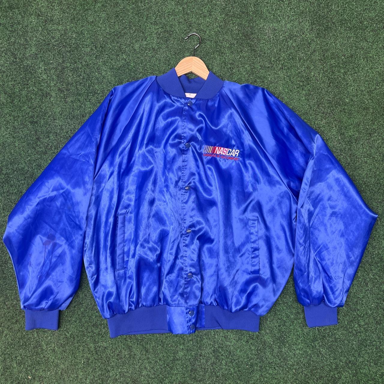 Vintage 90s Nylon Nascar Satin Blue Varsity Jacket - Depop