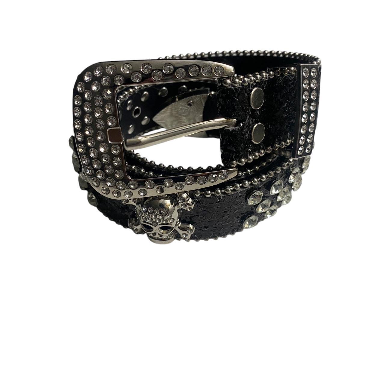 y2k style iced out bust down rhine stone skull belt... - Depop