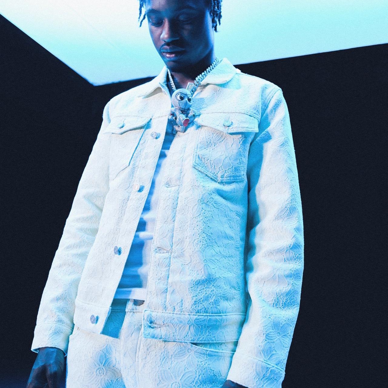 LIL TJAY BOXY FIT LACE DENIM JACKET Almond Ecru Size: S - Depop