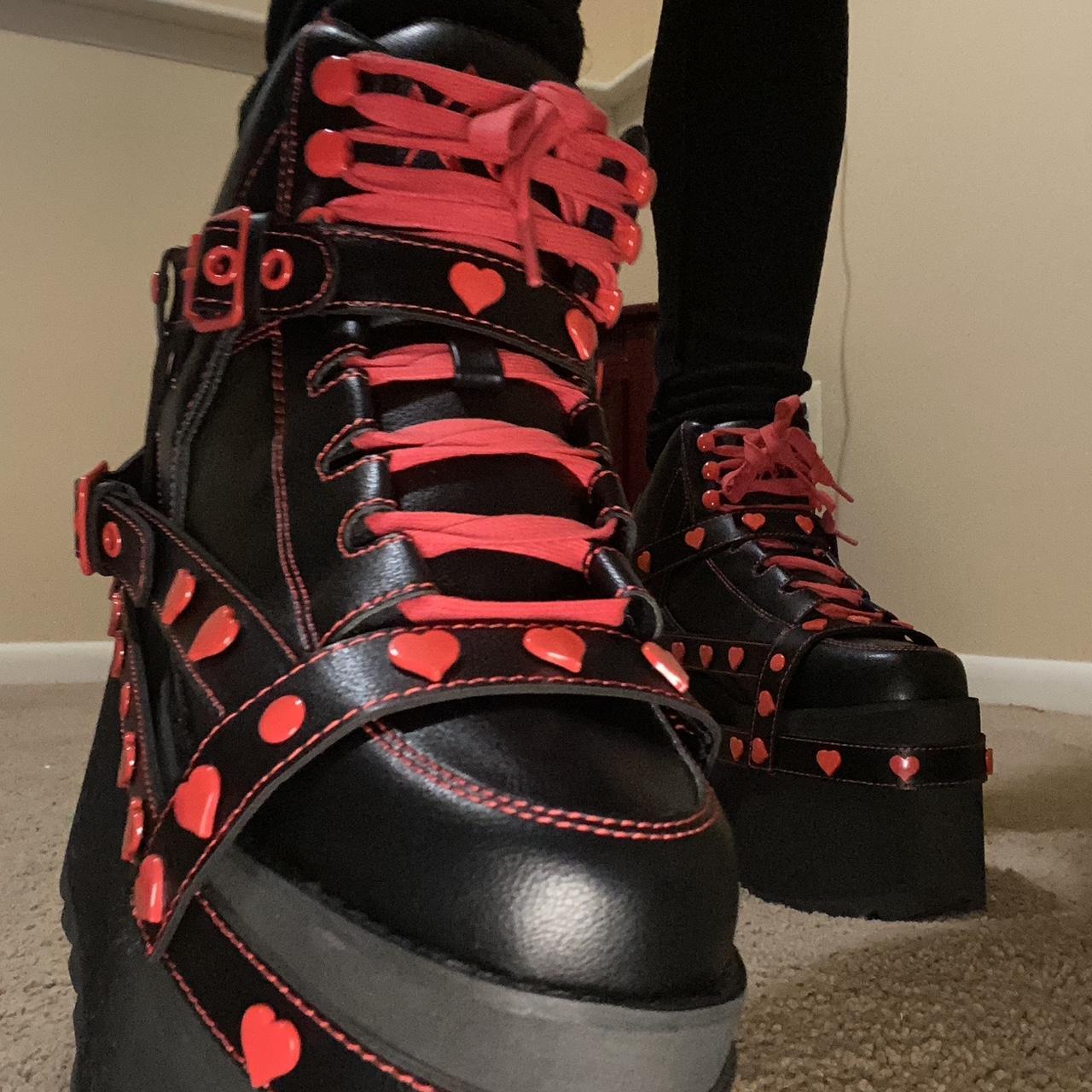 YRU Women's Red and Black Boots | Depop