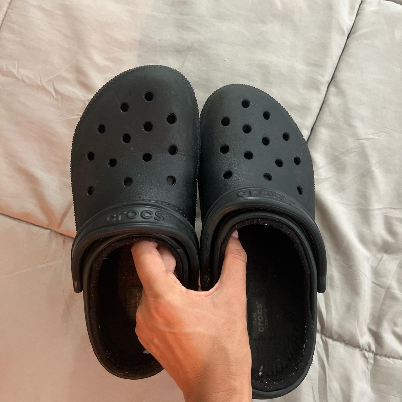 Black fuzzy crocs Good for the winter with heavy... - Depop