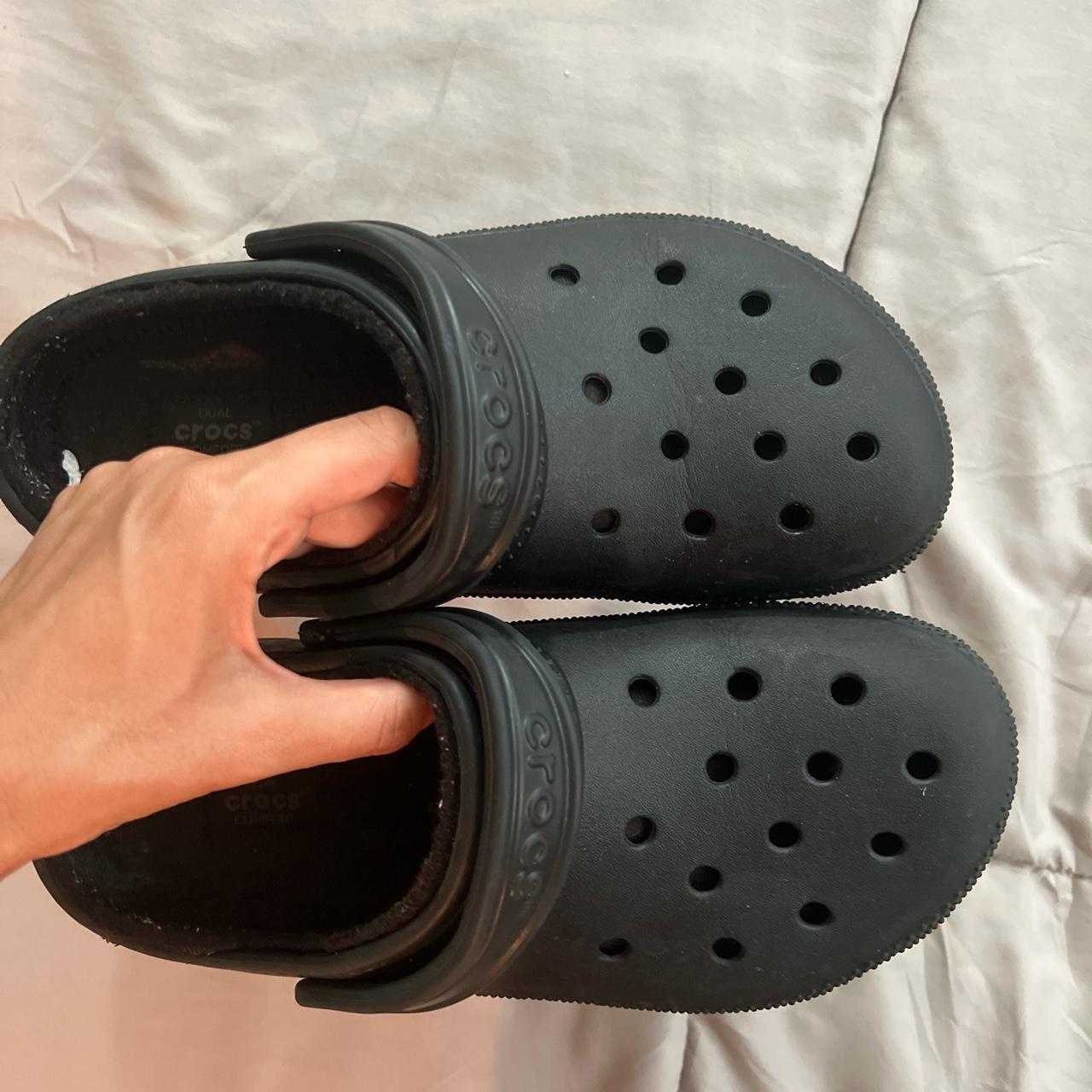 Black fuzzy crocs Good for the winter with heavy... - Depop