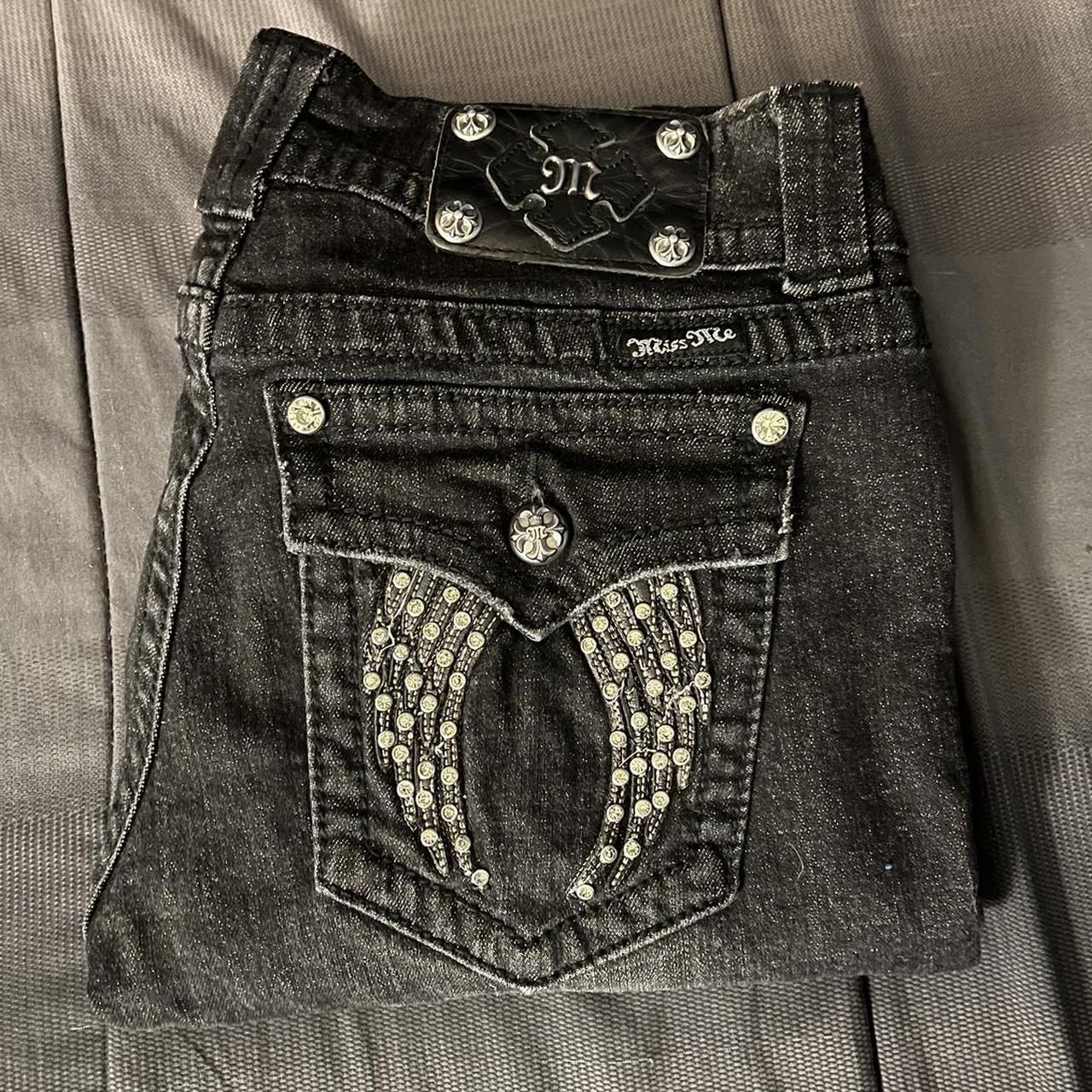 Black Miss Me Jeans with rhinestone angel wings!... - Depop