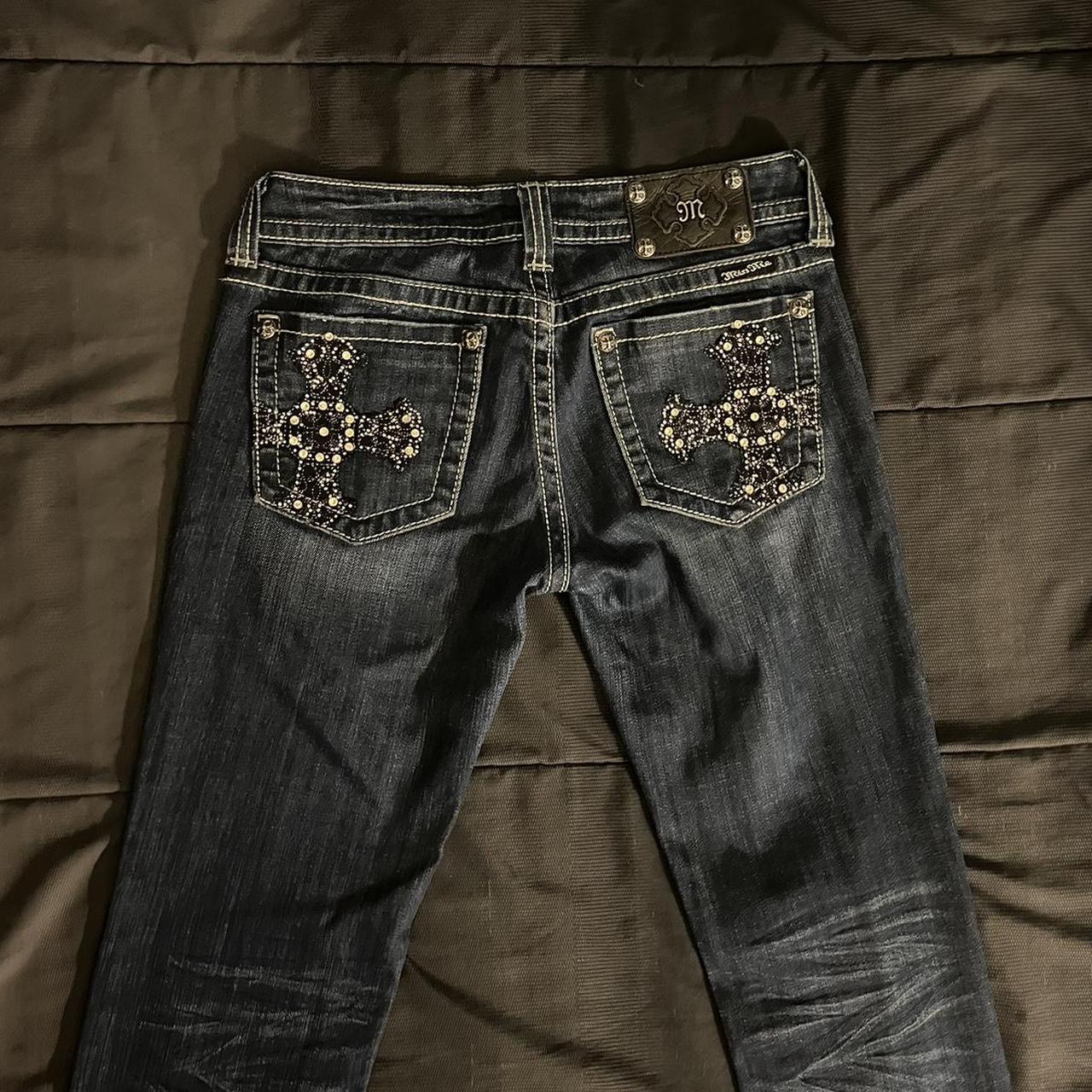 Size 27 Miss Me jeans with cross and rhinestones.... - Depop