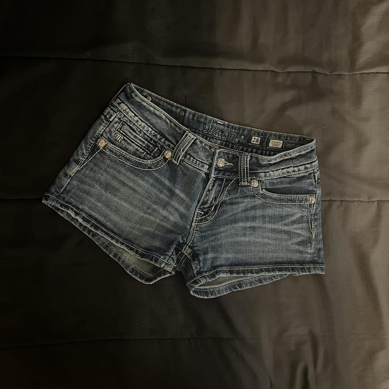 Size 28 low rise Miss Me shorts with cross... - Depop