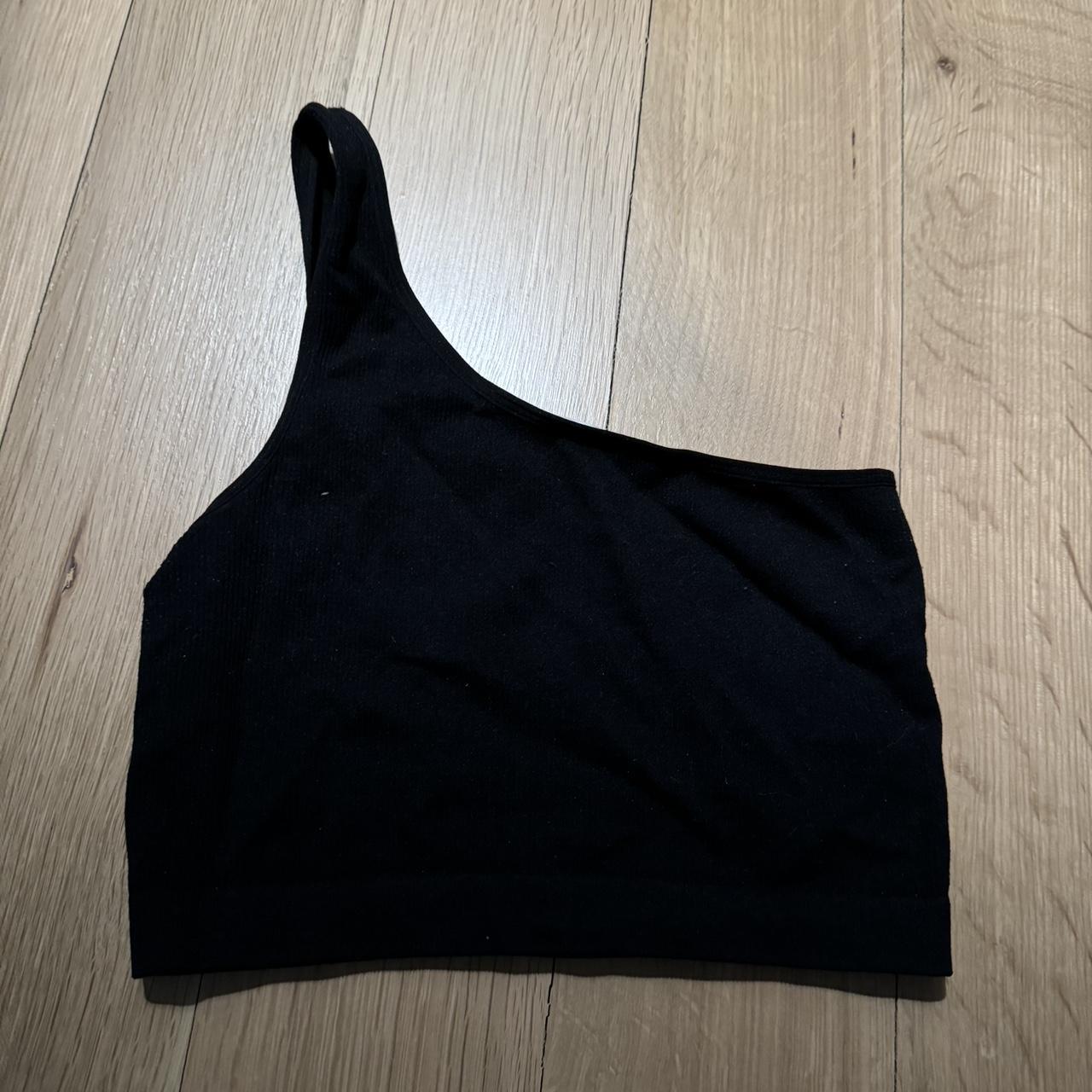single strap black cropped top size S/M ~ super... - Depop