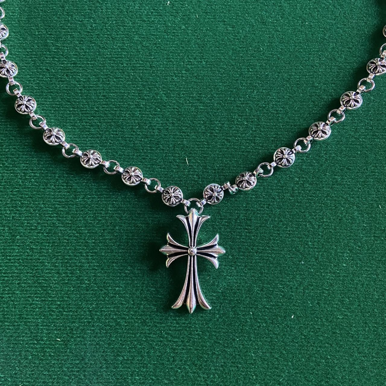 y2k silver edgy cross pendant heavy chain necklace... - Depop
