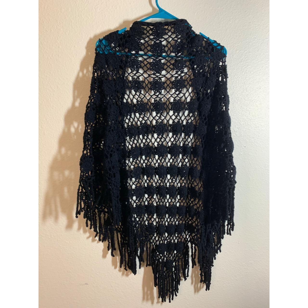 Handmade Crochet Floral Design Shal Black LS9 Item... - Depop