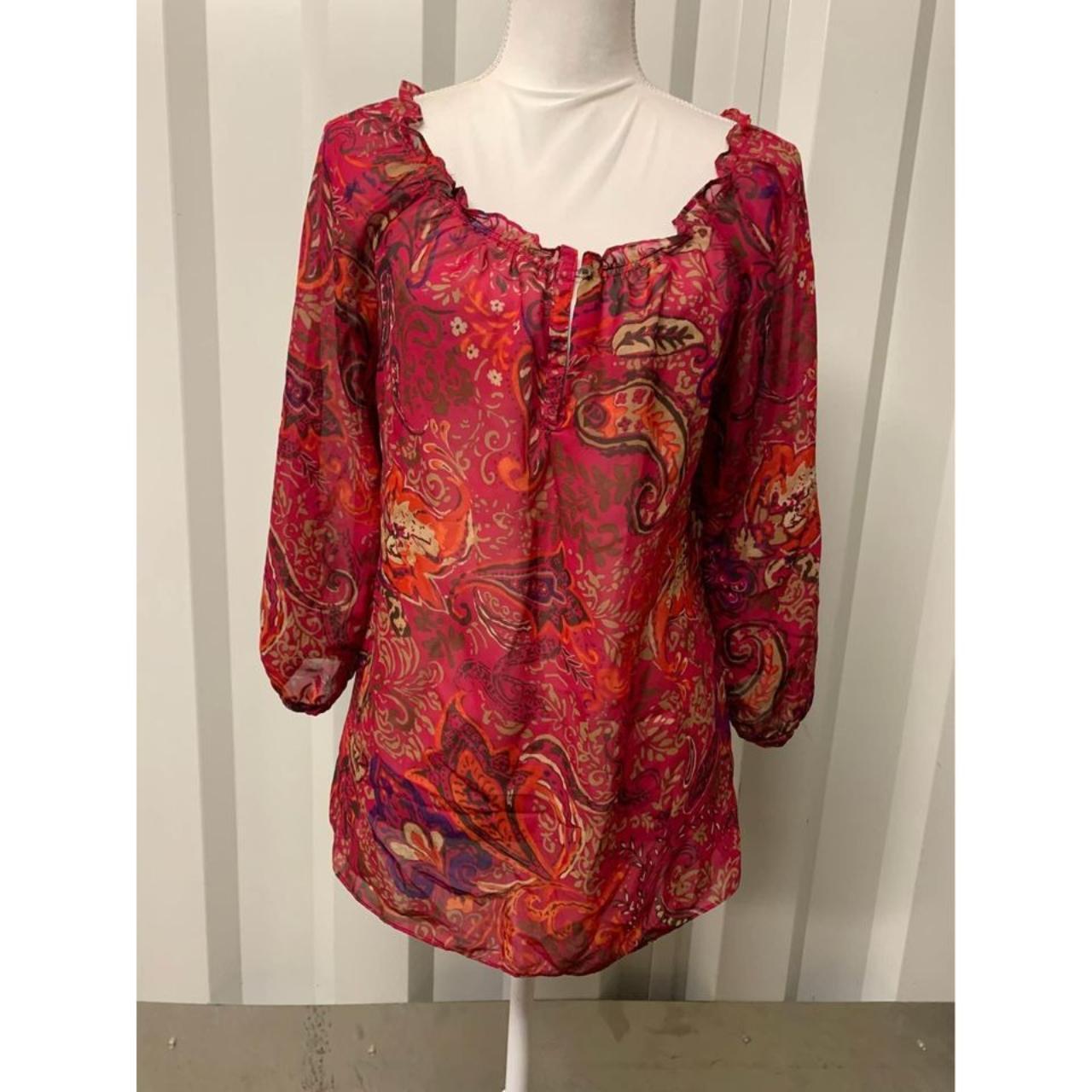Chaps Business Casual Paisley Sheer Top Womens Size... - Depop