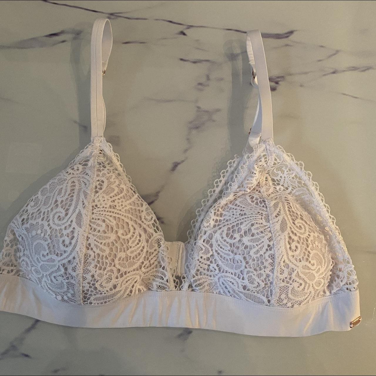 White crocheted style bra size 8-10 #bra... - Depop