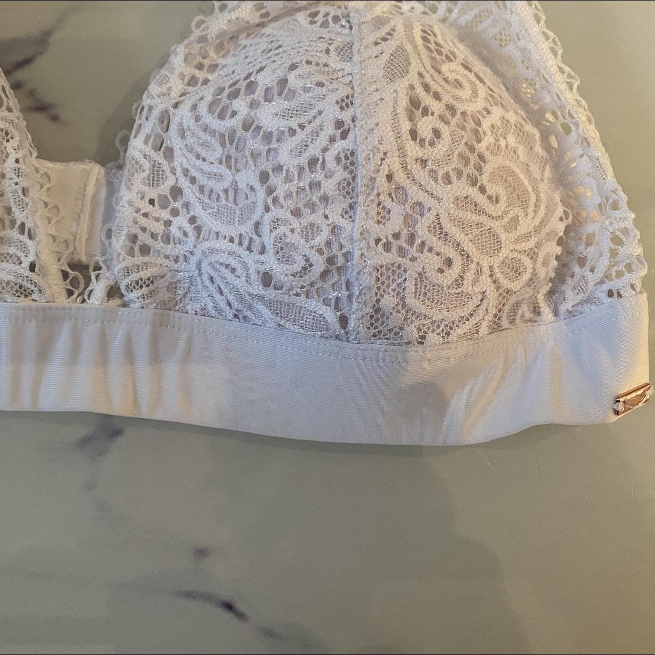 White crocheted style bra size 8-10 #bra... - Depop