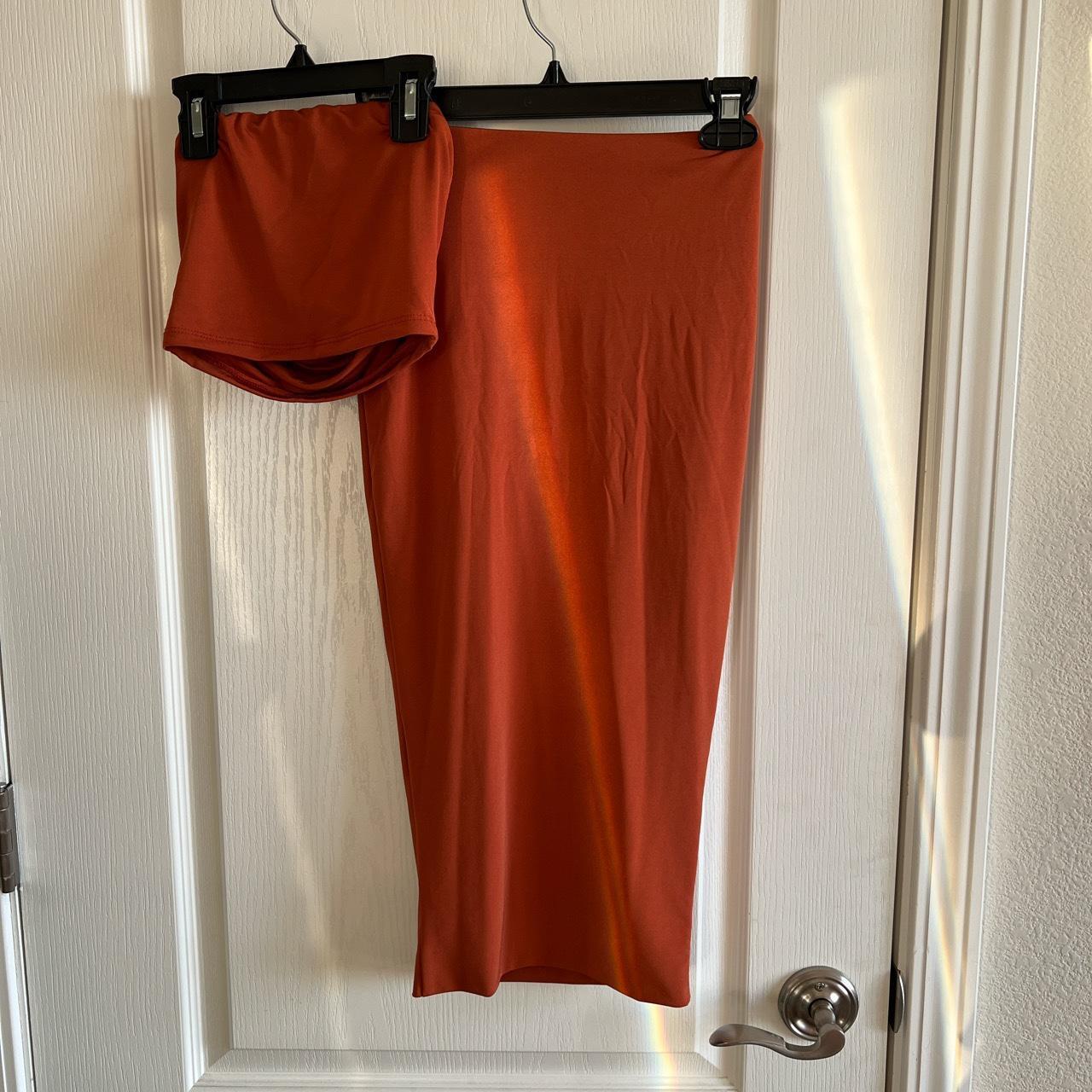 Two piece burnt orange set, tube top plus midi skirt... - Depop