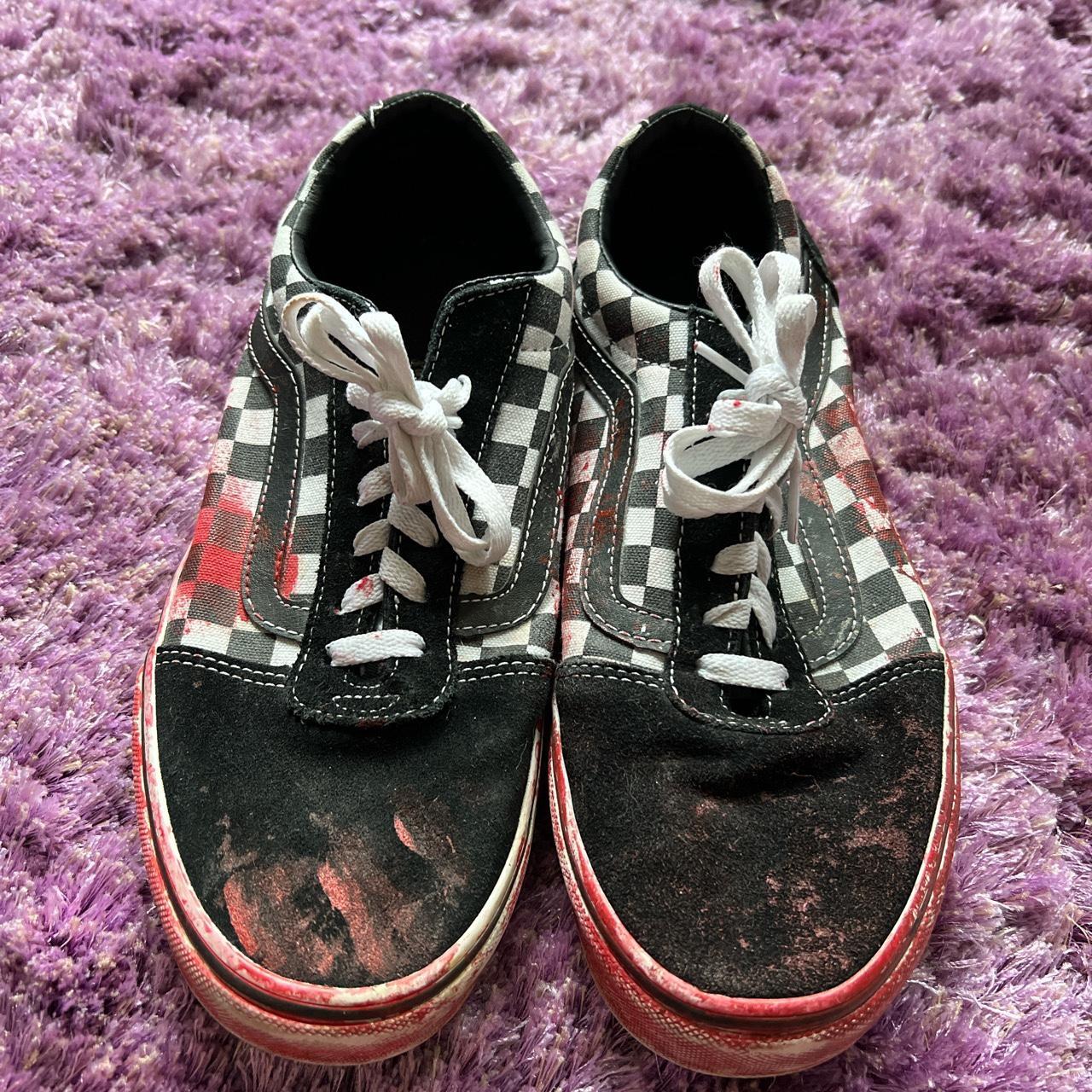 Checkered paint splattered vans They are dope Men’s 9 - Depop