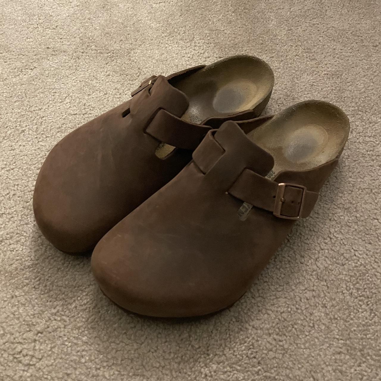 brown leather birkenstocks clogs. size 43. box... - Depop