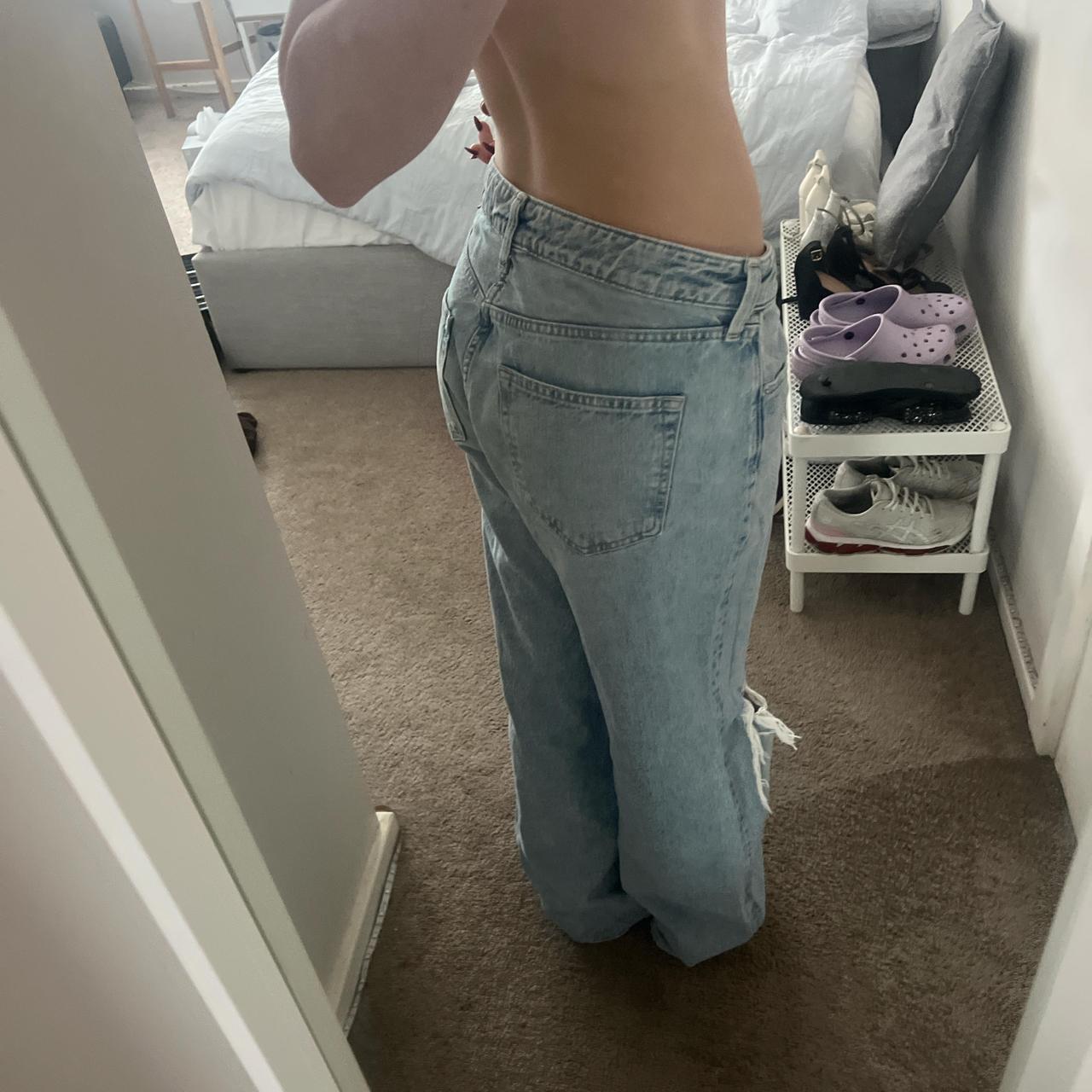 H&M wide leg low rise ripped jean Size 12 wide leg,... | Depop