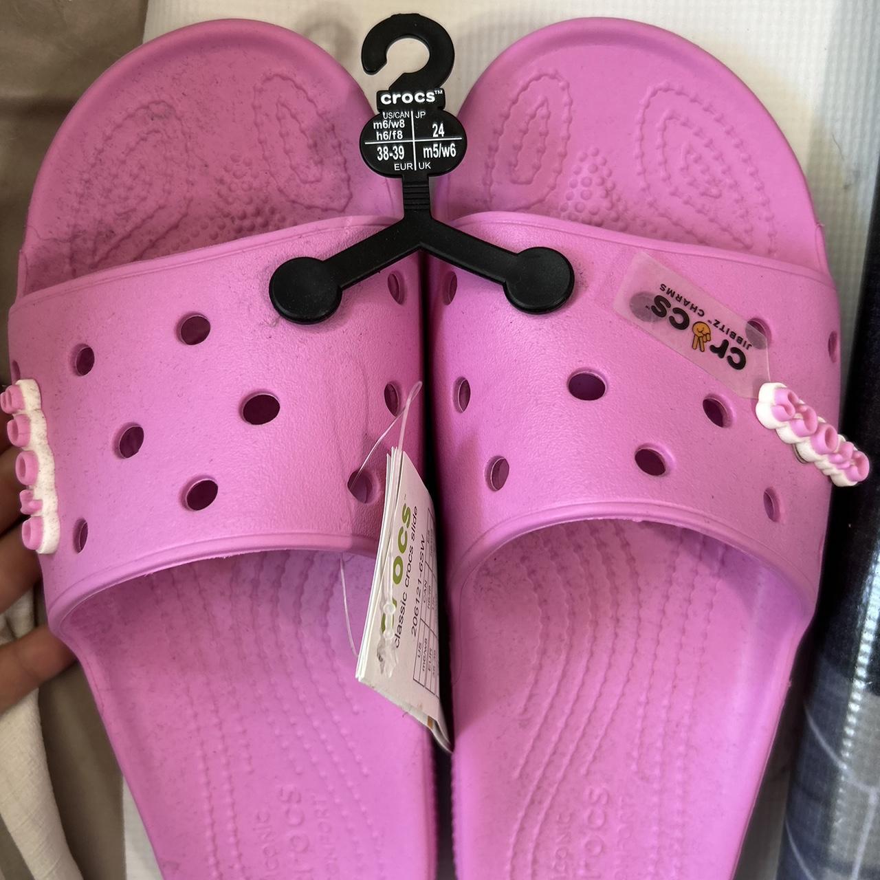 Pink crocs size 8 women size 6 in men Great... - Depop