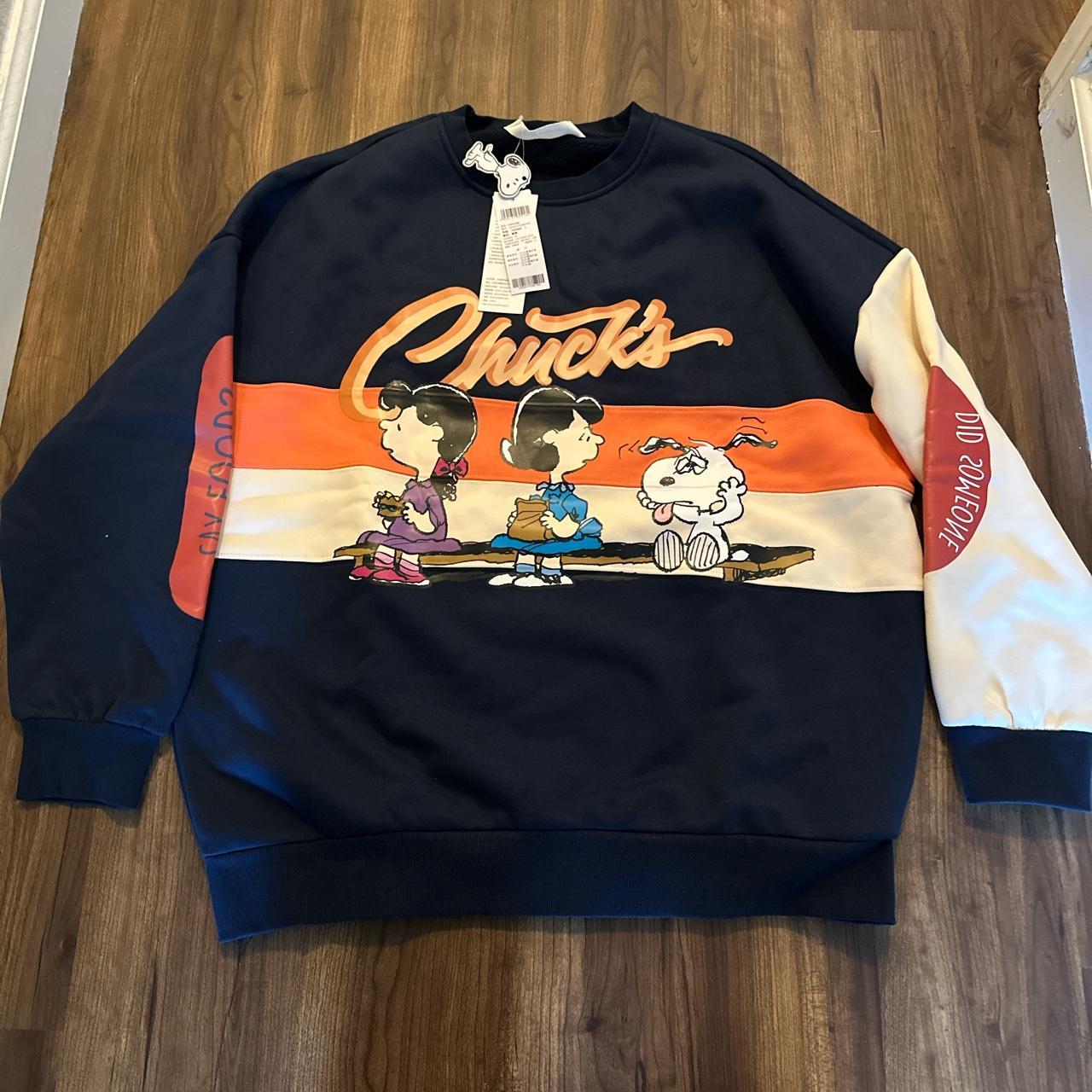 Peanuts crewneck sweater says size large but could... - Depop