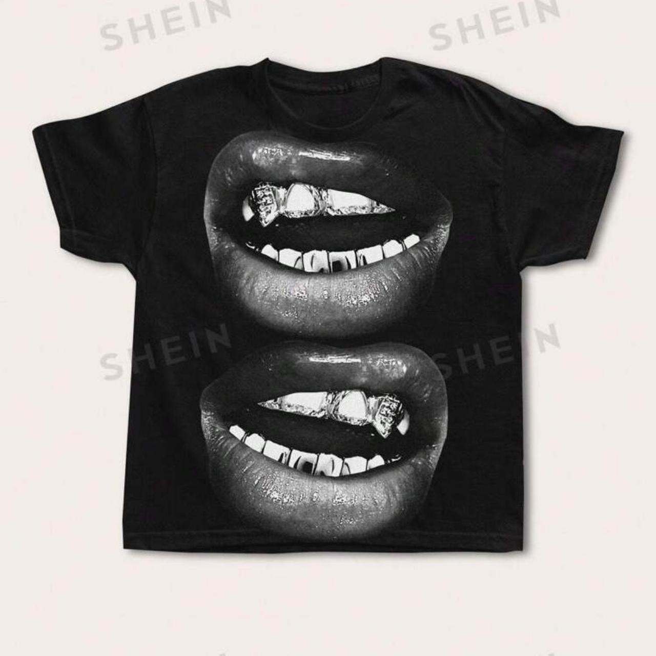 Black and white lip tee #lips it looks loose, but... - Depop