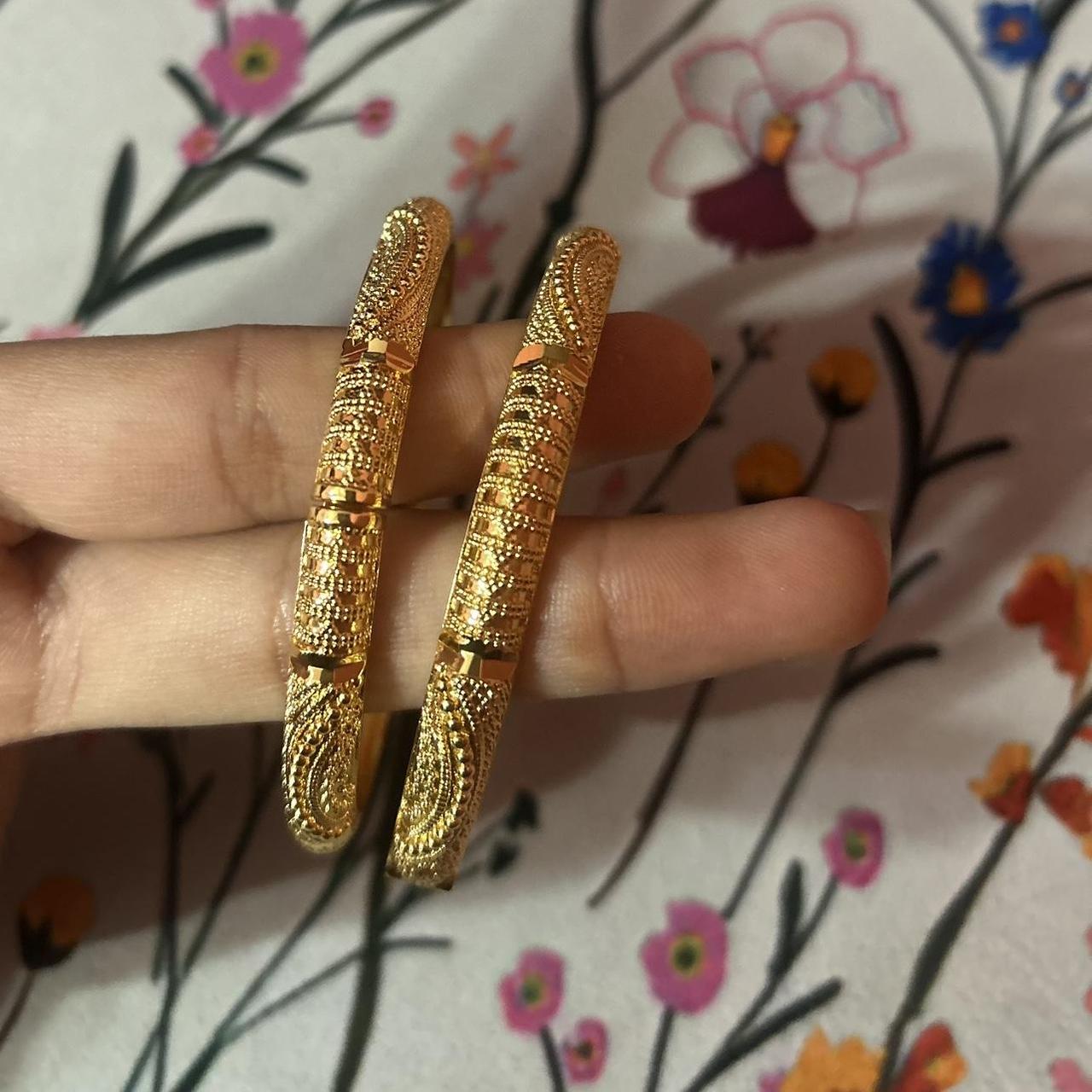 Textured heavy Golden Bangles set of 2 with a... - Depop