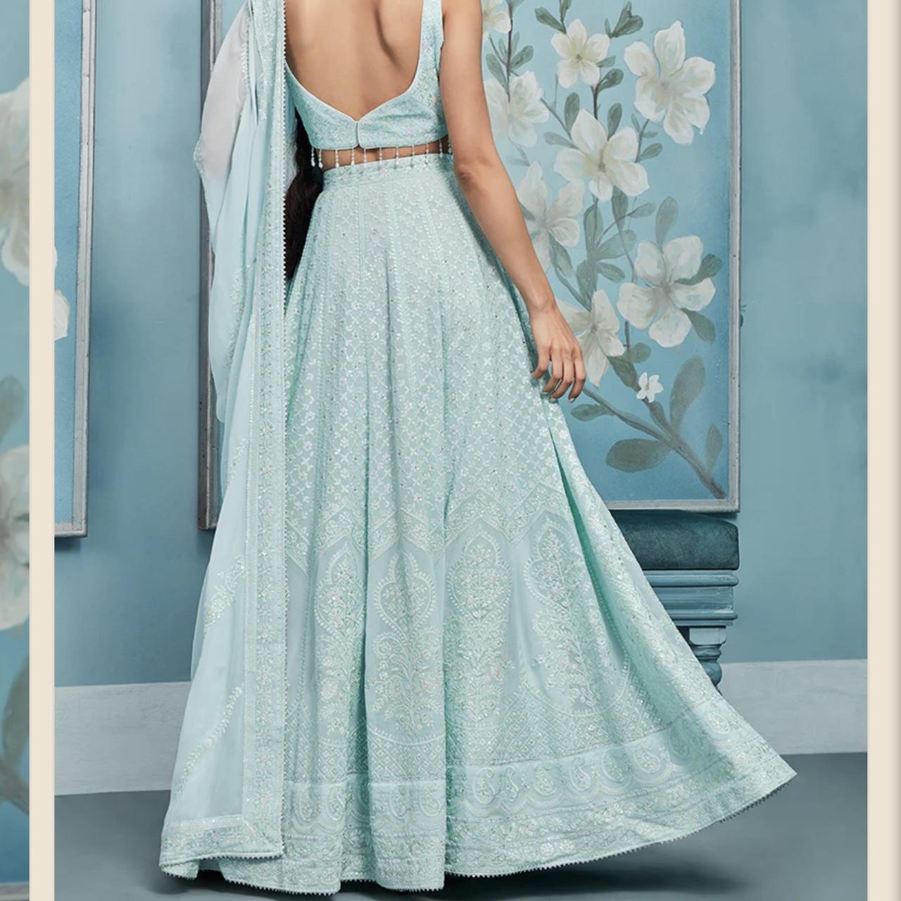 Light Dusty Blue Desi Lehenga by Lashkaraa with... | Depop