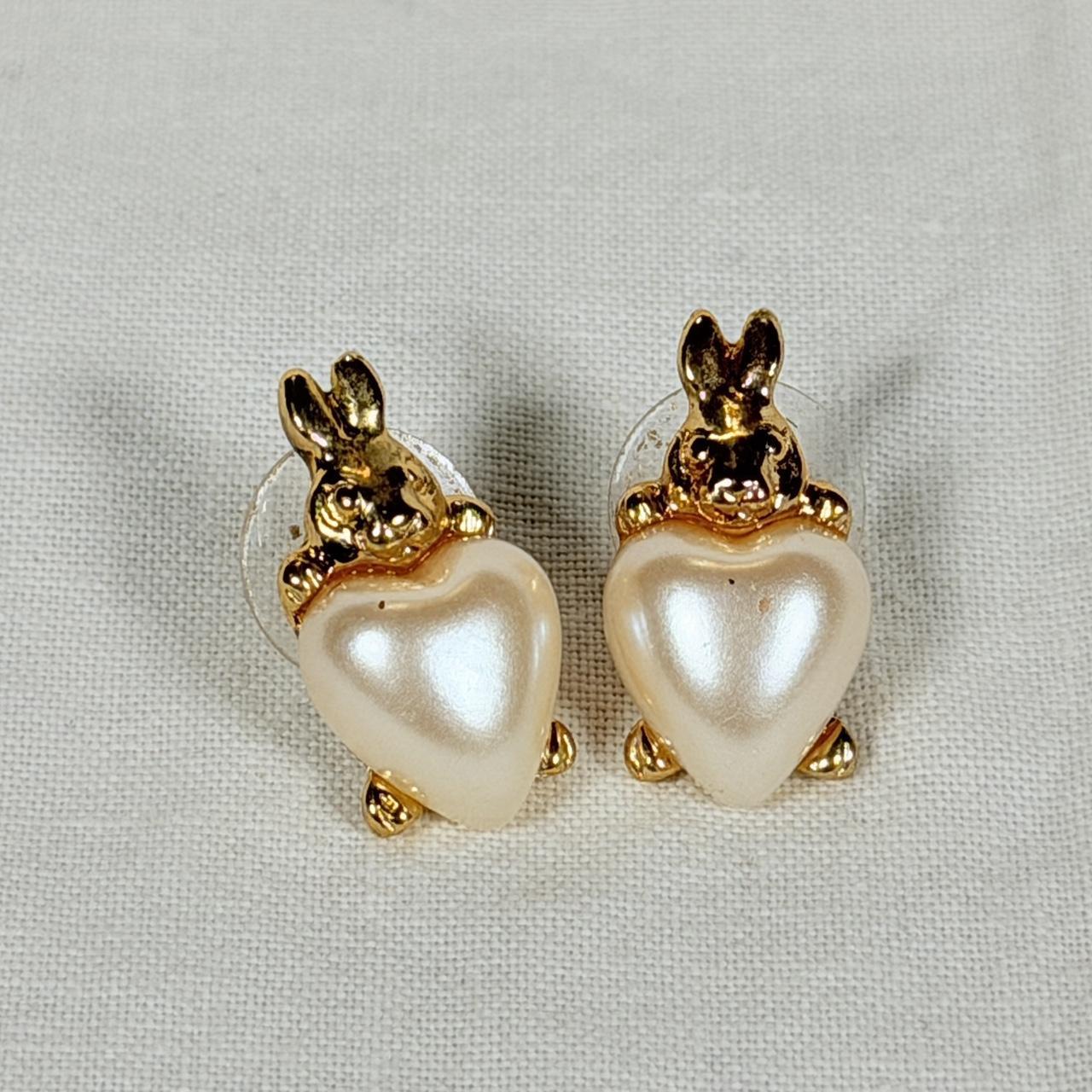Vintage gold bunny and pearl earrings Hey guys!... | Depop