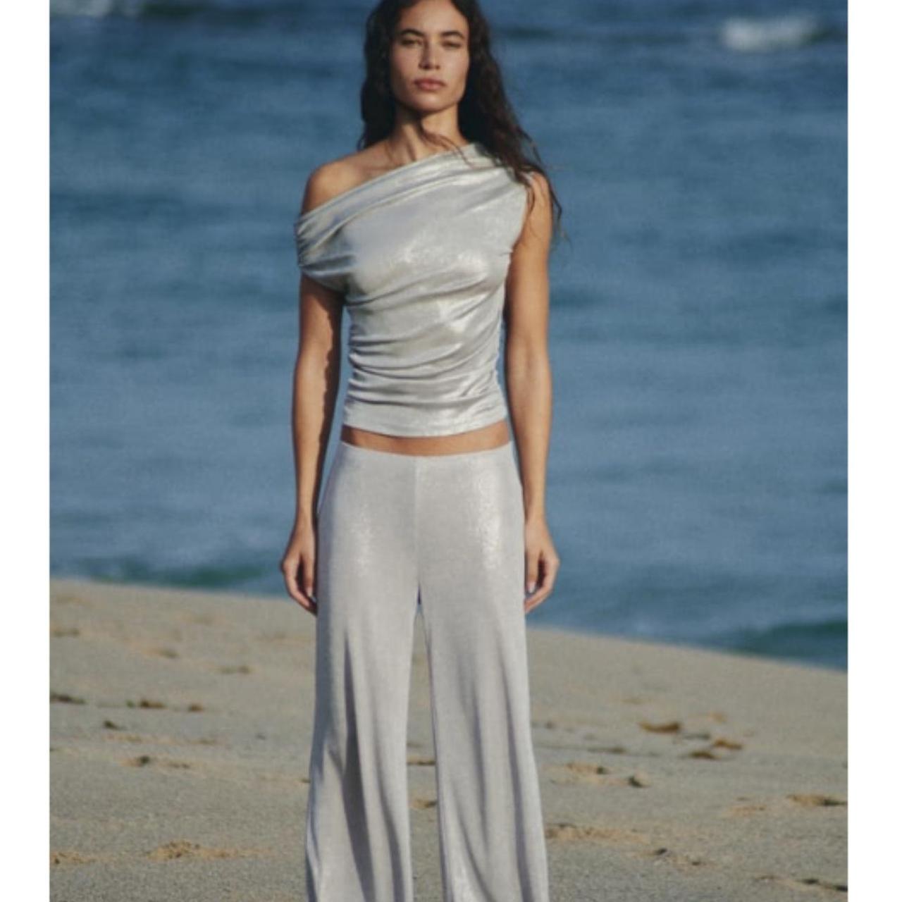 Zara silver off the shoulder top in silver. Super... - Depop