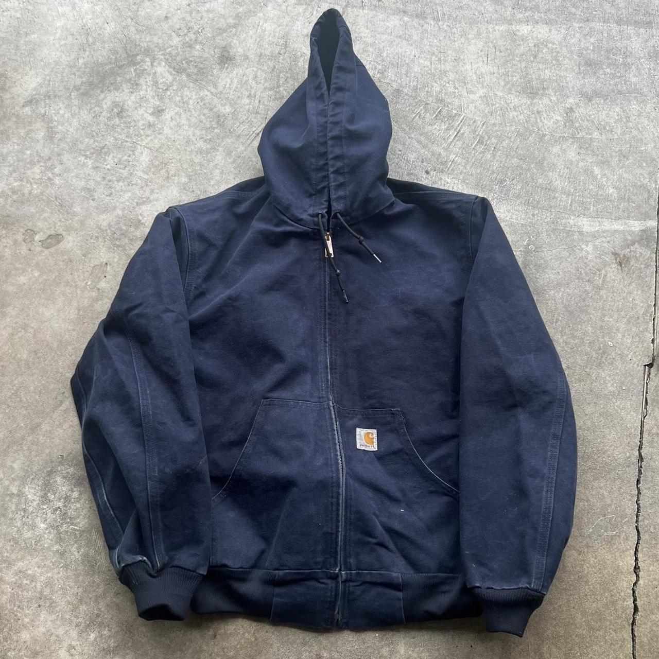 Vintage Carhartt Hooded Jacket Dark Blue, Size... - Depop