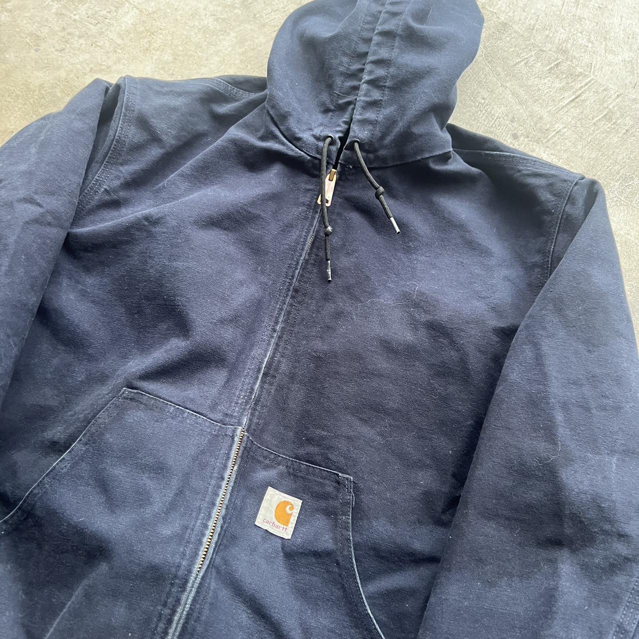 Vintage Carhartt Hooded Jacket Dark Blue, Size... - Depop