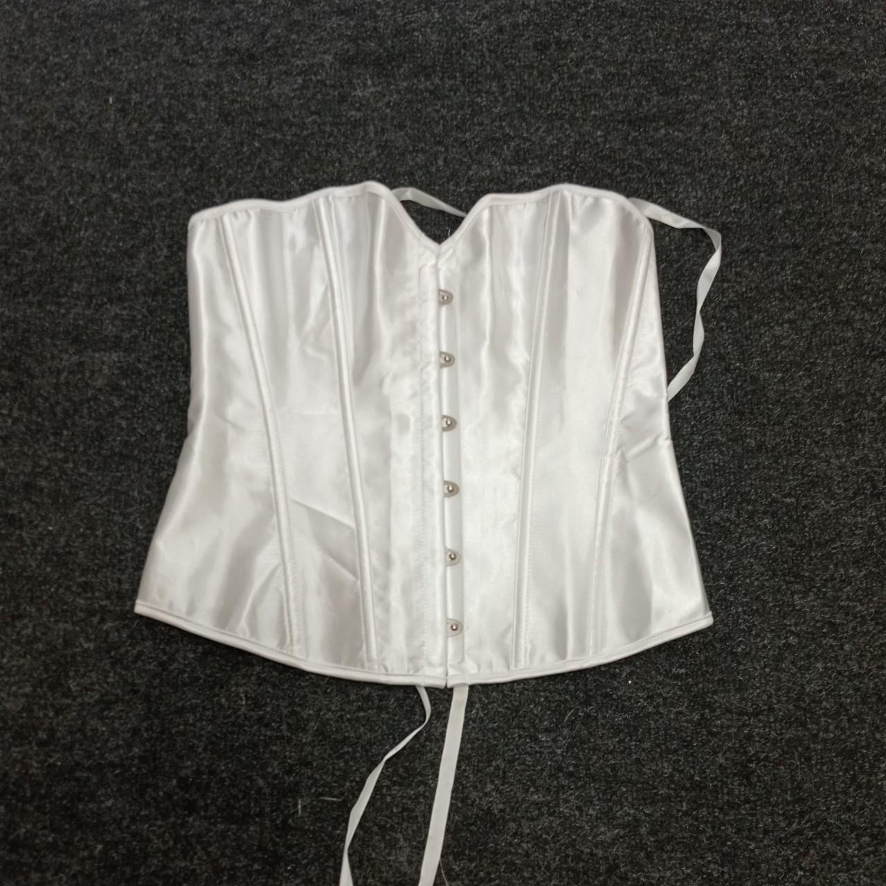 White satin look ribbon tie boned corset top goth... - Depop