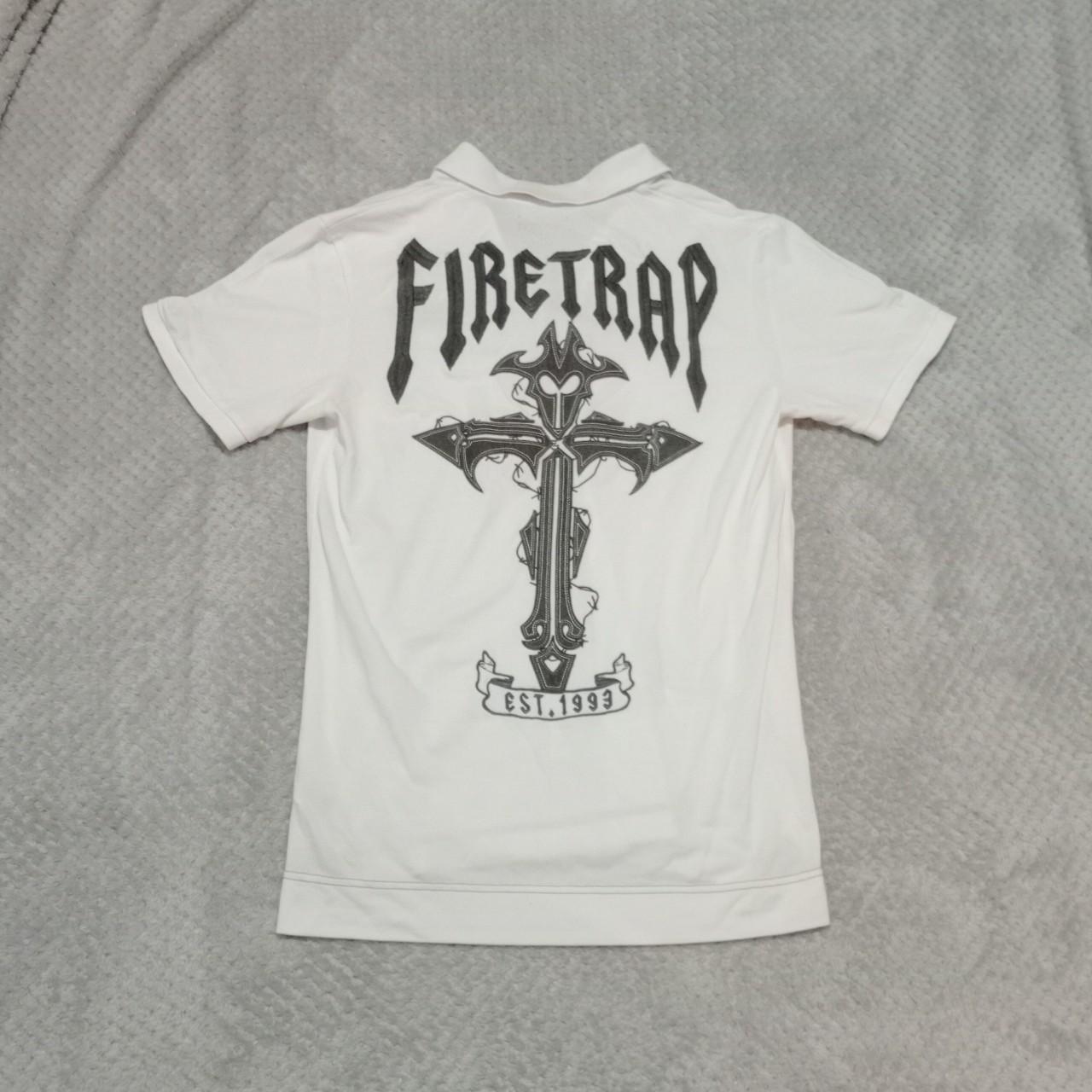 Y2k firetrap white and grey embroidered gothic cross... - Depop