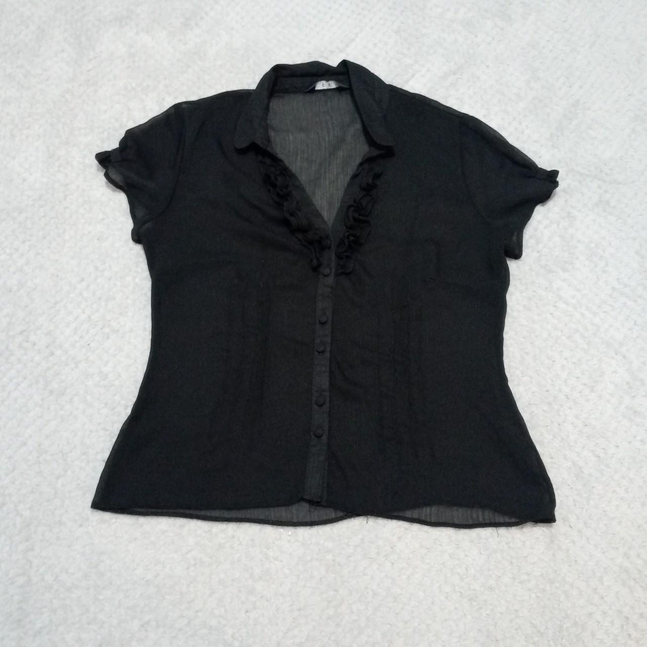 Y2k F&F black ruffle front puff sleeve blouse shirt... - Depop