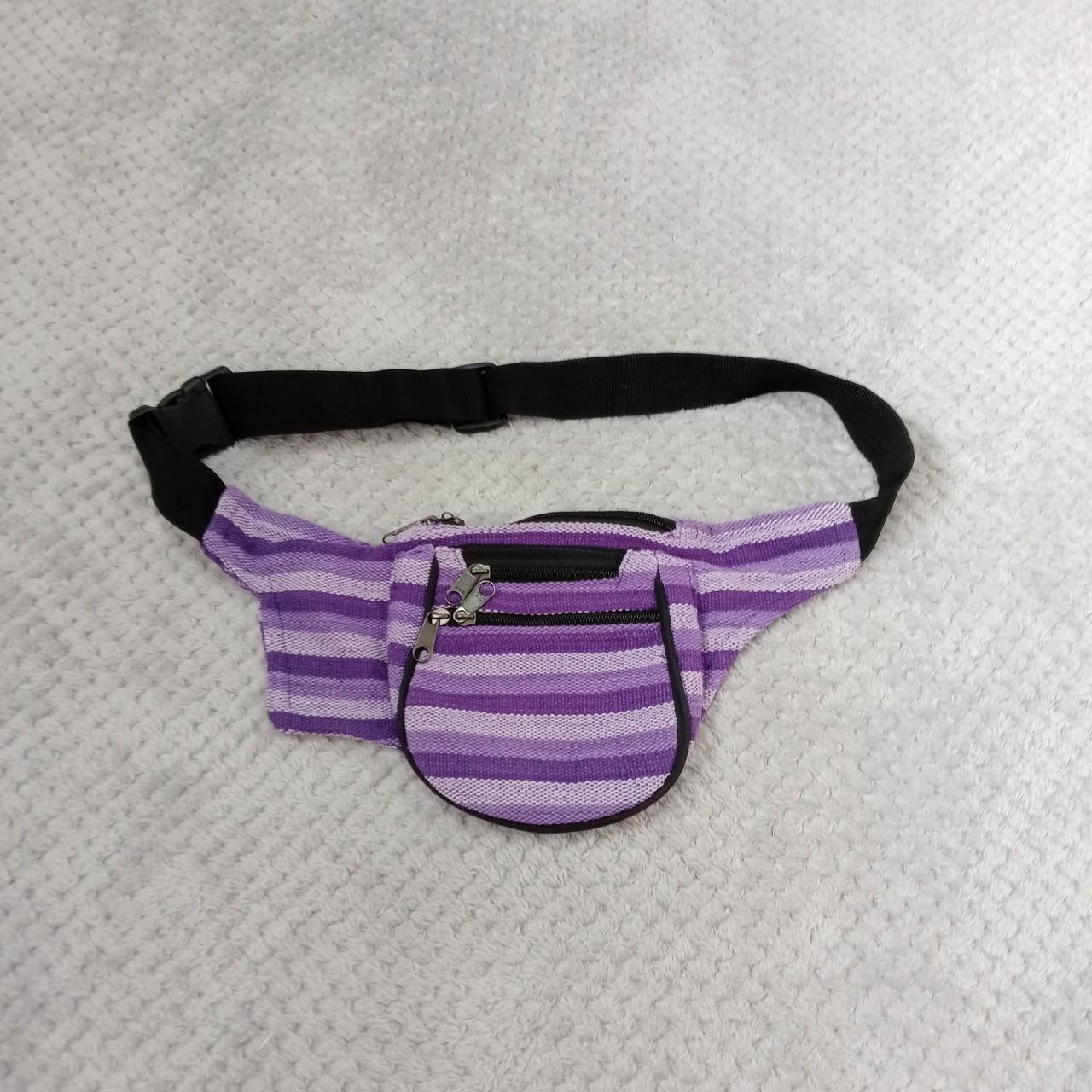 Made in Nepal natural flow purple striped bum bag... - Depop
